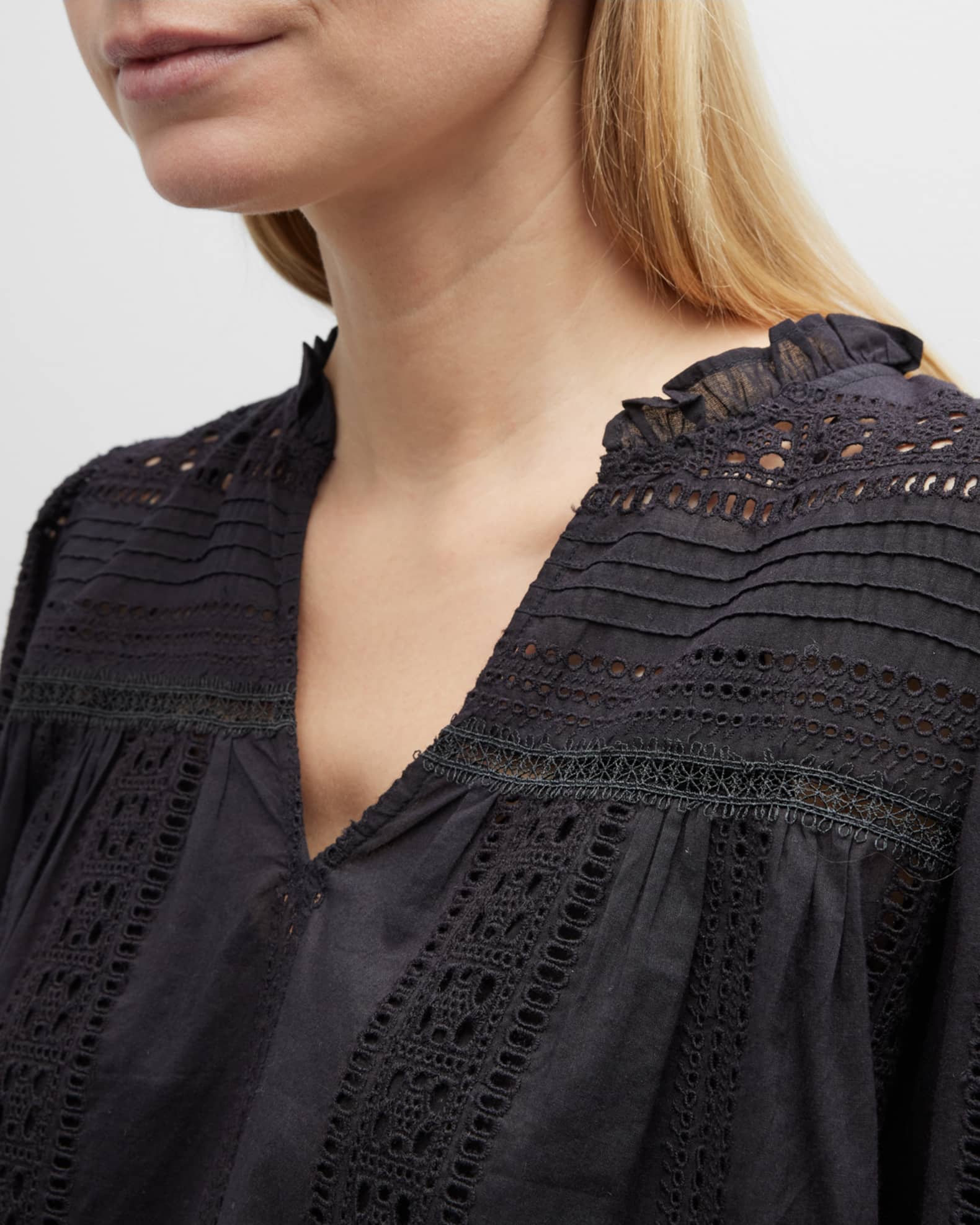 Velvet Jordyn Broderie Anglaise V-Neck Blouse | Neiman Marcus