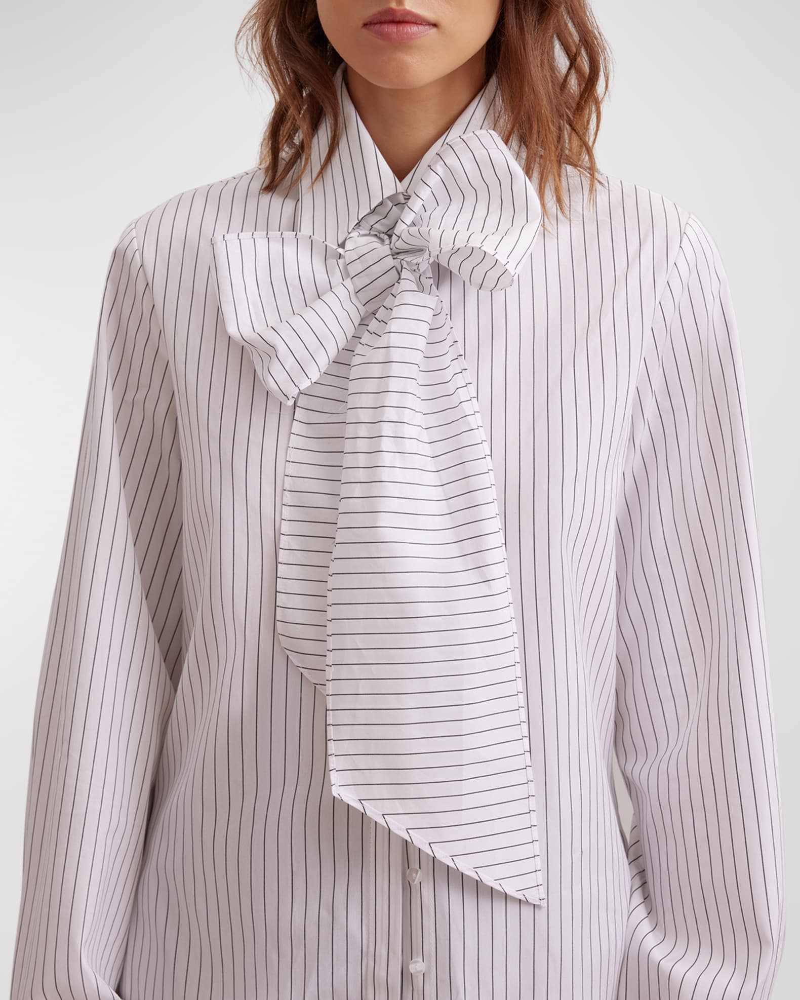 Anne Fontaine Yale Pinstripe Bow-Front Blouse | Neiman Marcus