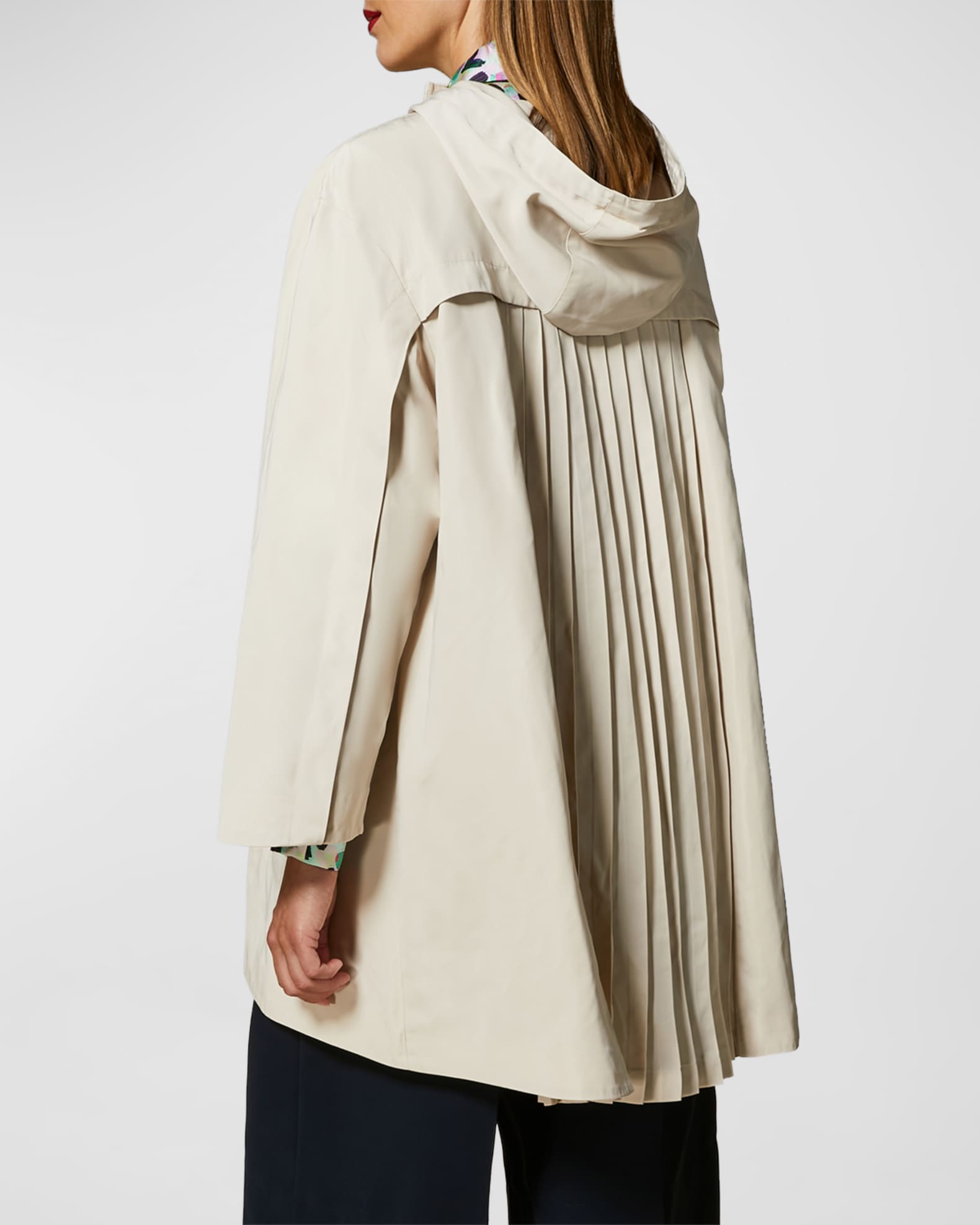 Marina Rinaldi Plus Size Trono Hooded Pleated Raincoat | Neiman Marcus