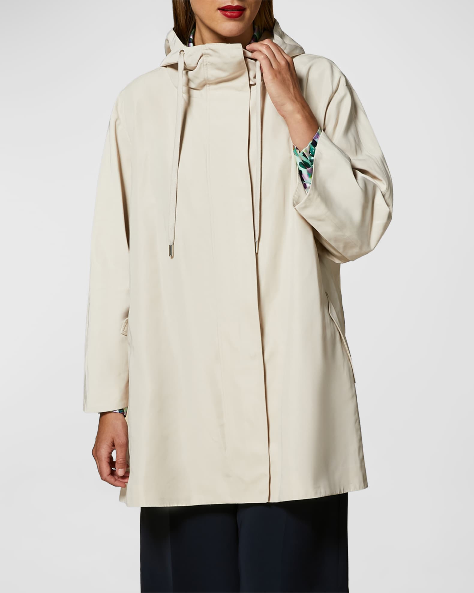 Marina Rinaldi Plus Size Trono Hooded Pleated Raincoat | Neiman Marcus