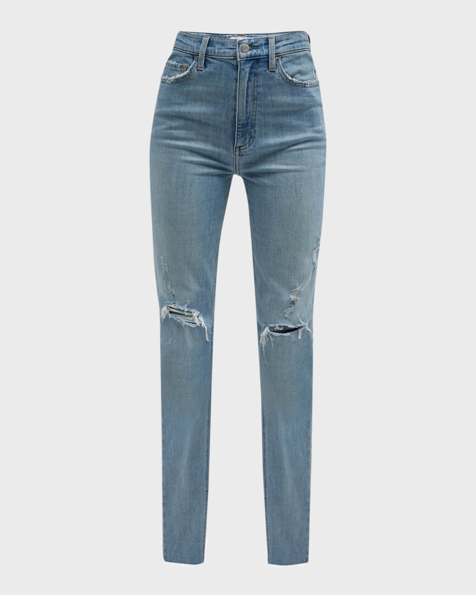 PISTOLA Colleen Distressed Straight Split Jeans | Neiman Marcus