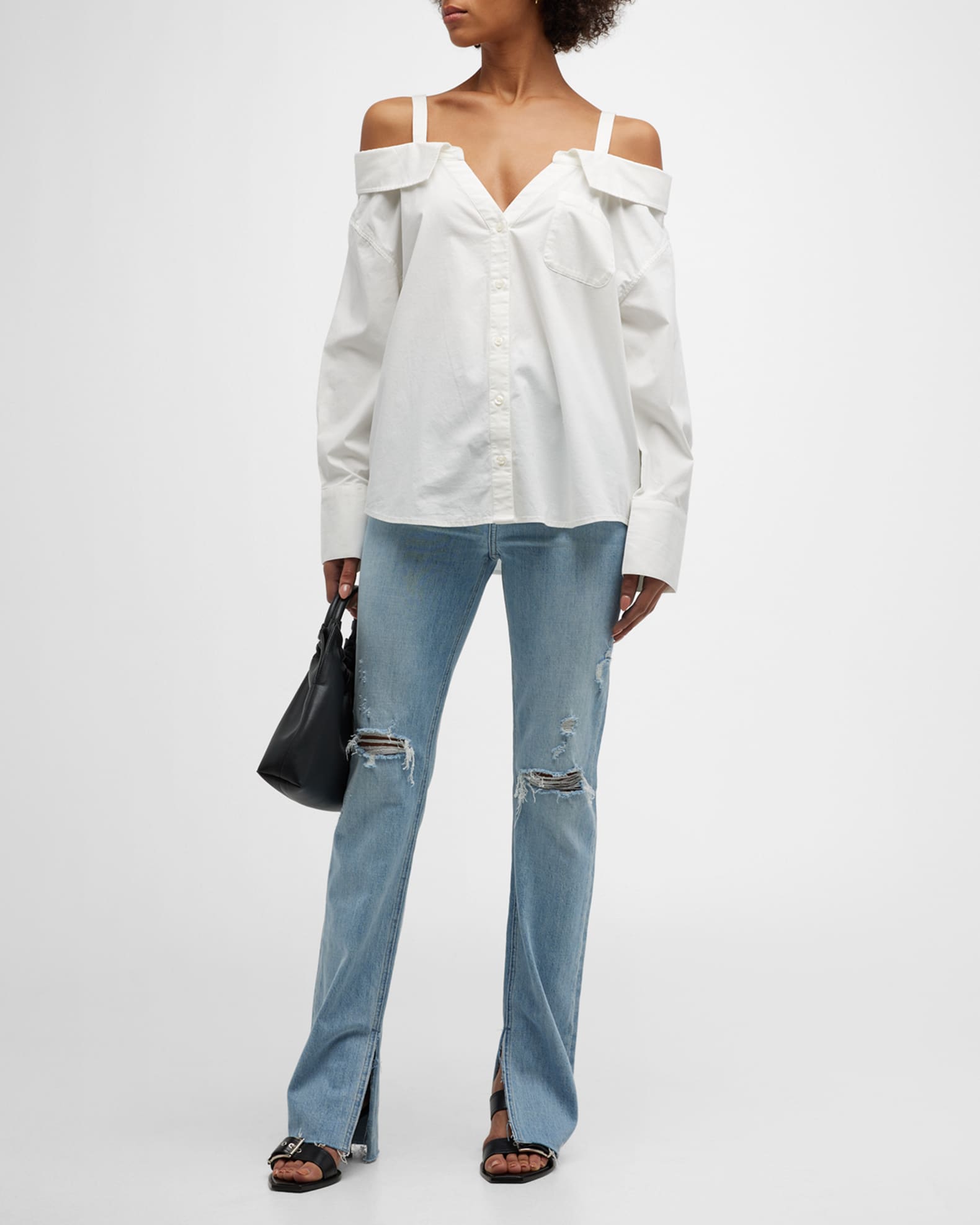 PISTOLA Colleen Distressed Straight Split Jeans | Neiman Marcus