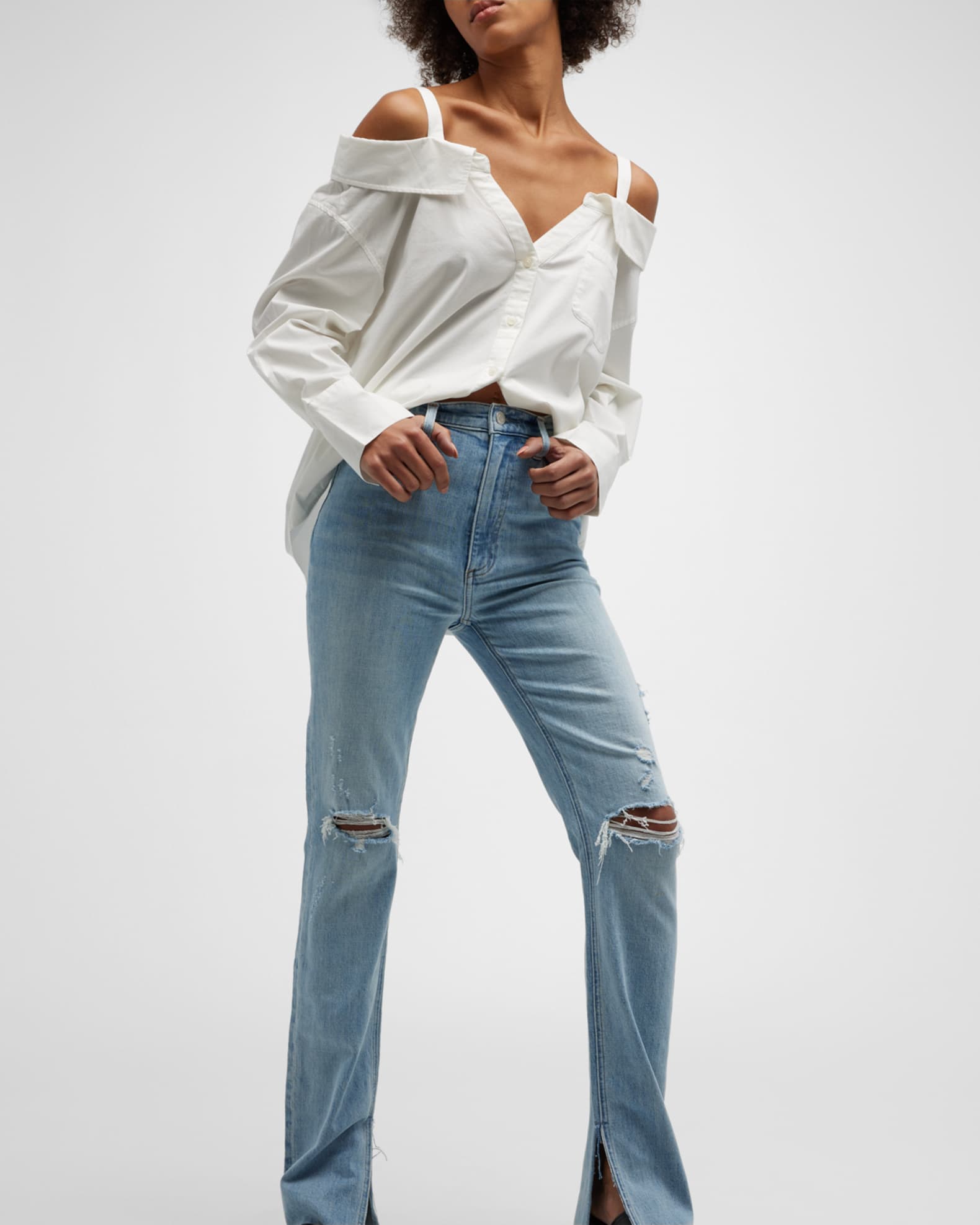 PISTOLA Colleen Distressed Straight Split Jeans | Neiman Marcus