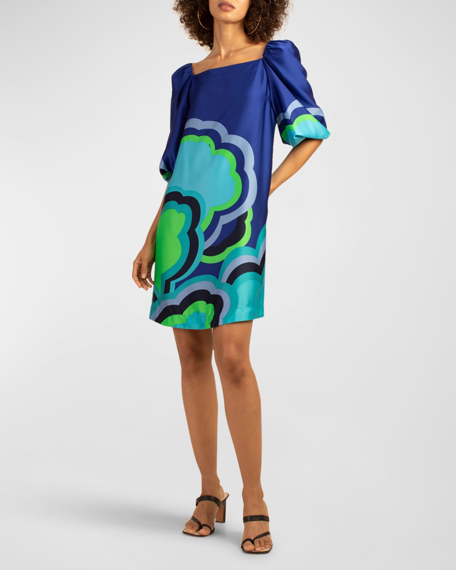 Trina Turk Symphony Floral-Print Blouson-Sleeve Dress | Neiman Marcus