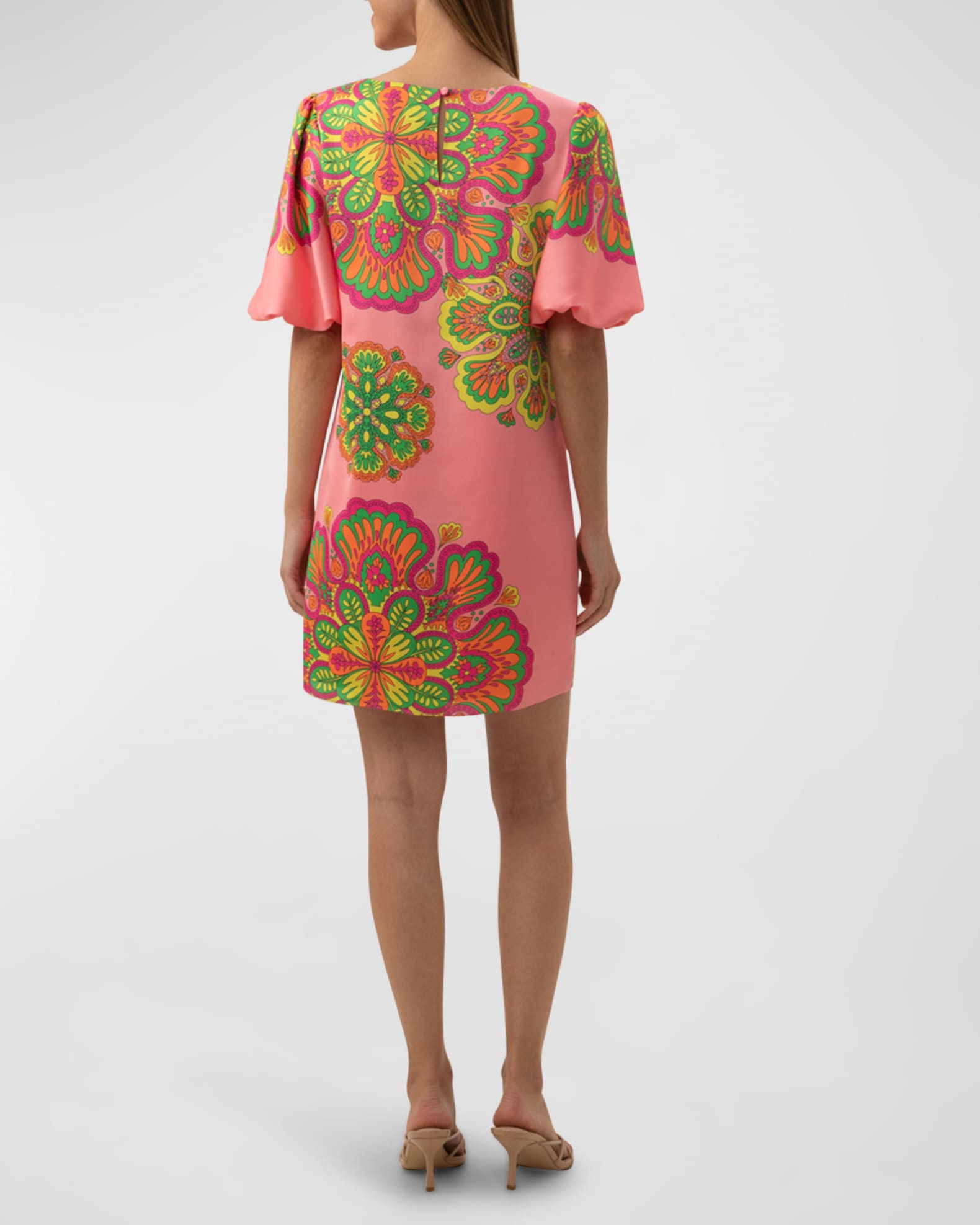 Trina Turk Luv Floral-Print Blouson-Sleeve Mini Dress | Neiman Marcus