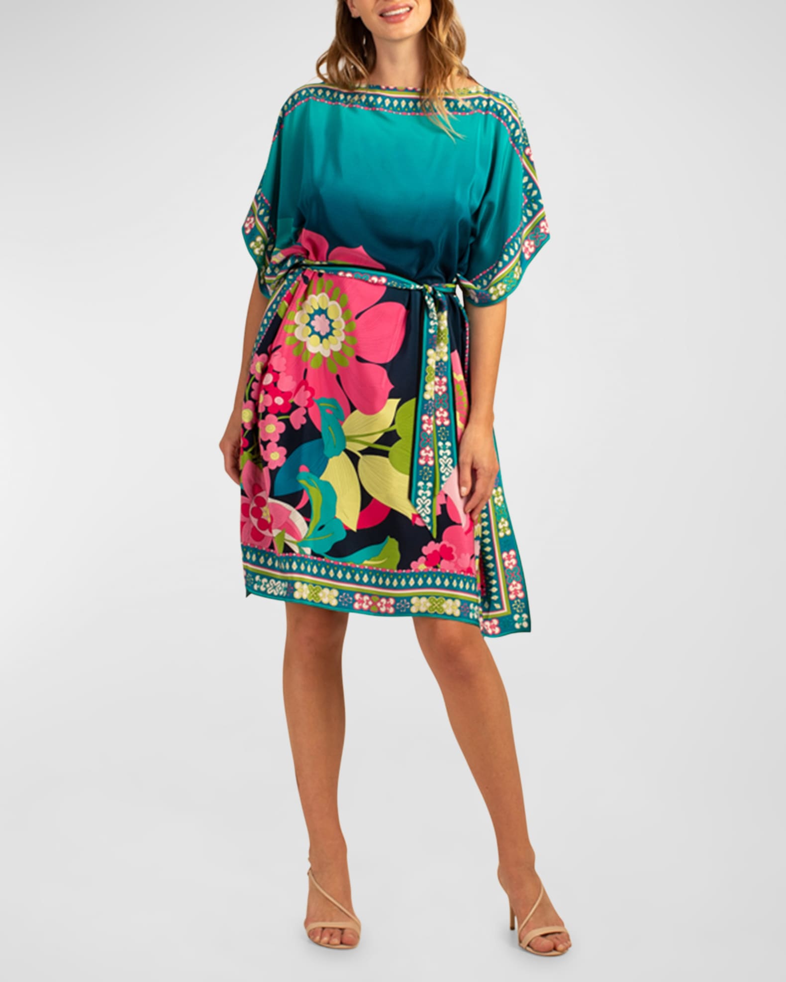 Trina Turk Theodora Belted Floral-Print Caftan Dress | Neiman Marcus