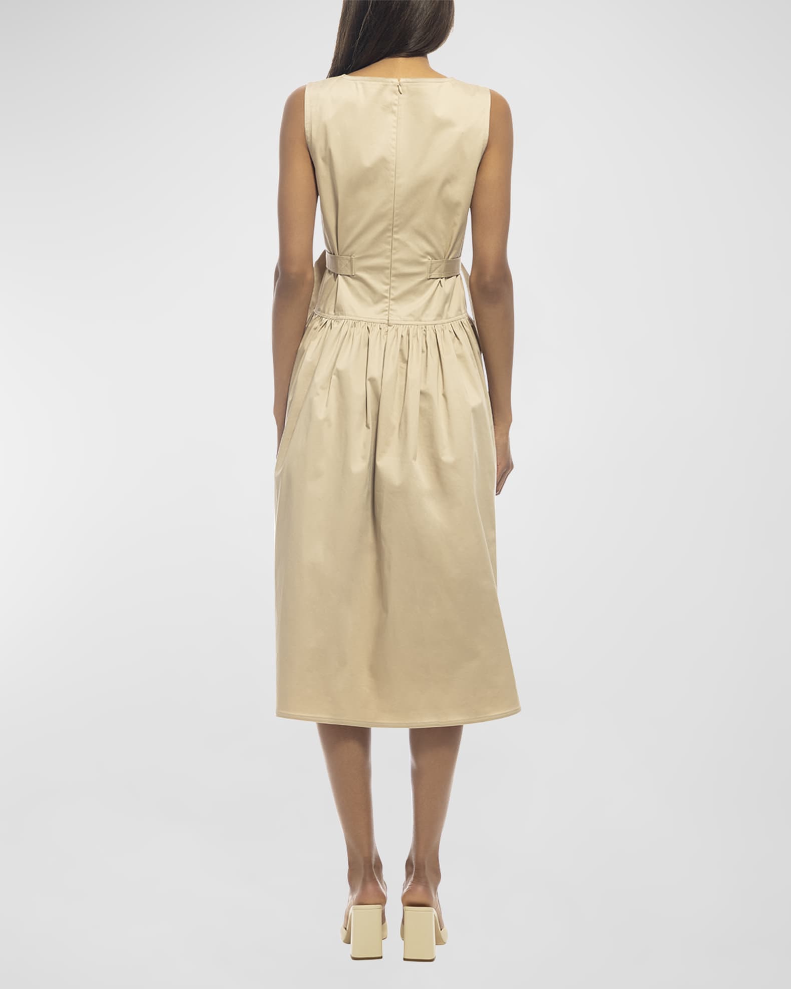 Shoshanna Clark Ruched Sleeveless Midi Dress | Neiman Marcus