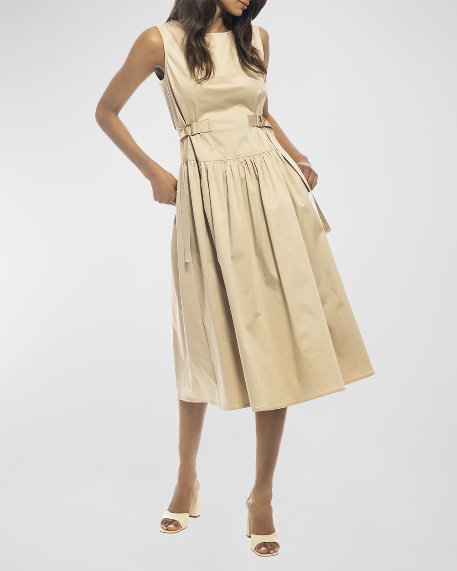 Shoshanna Clark Ruched Sleeveless Midi Dress | Neiman Marcus