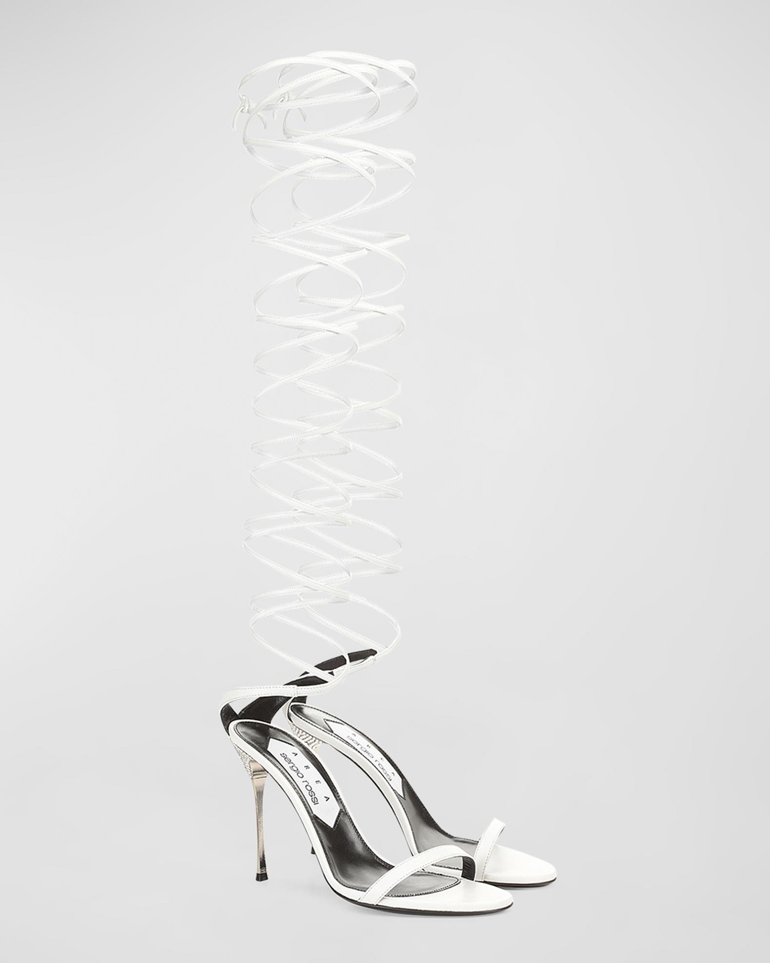 AREA x Sergio Rossi Leather Over-The-Knee Wrap Sandals | Neiman Marcus