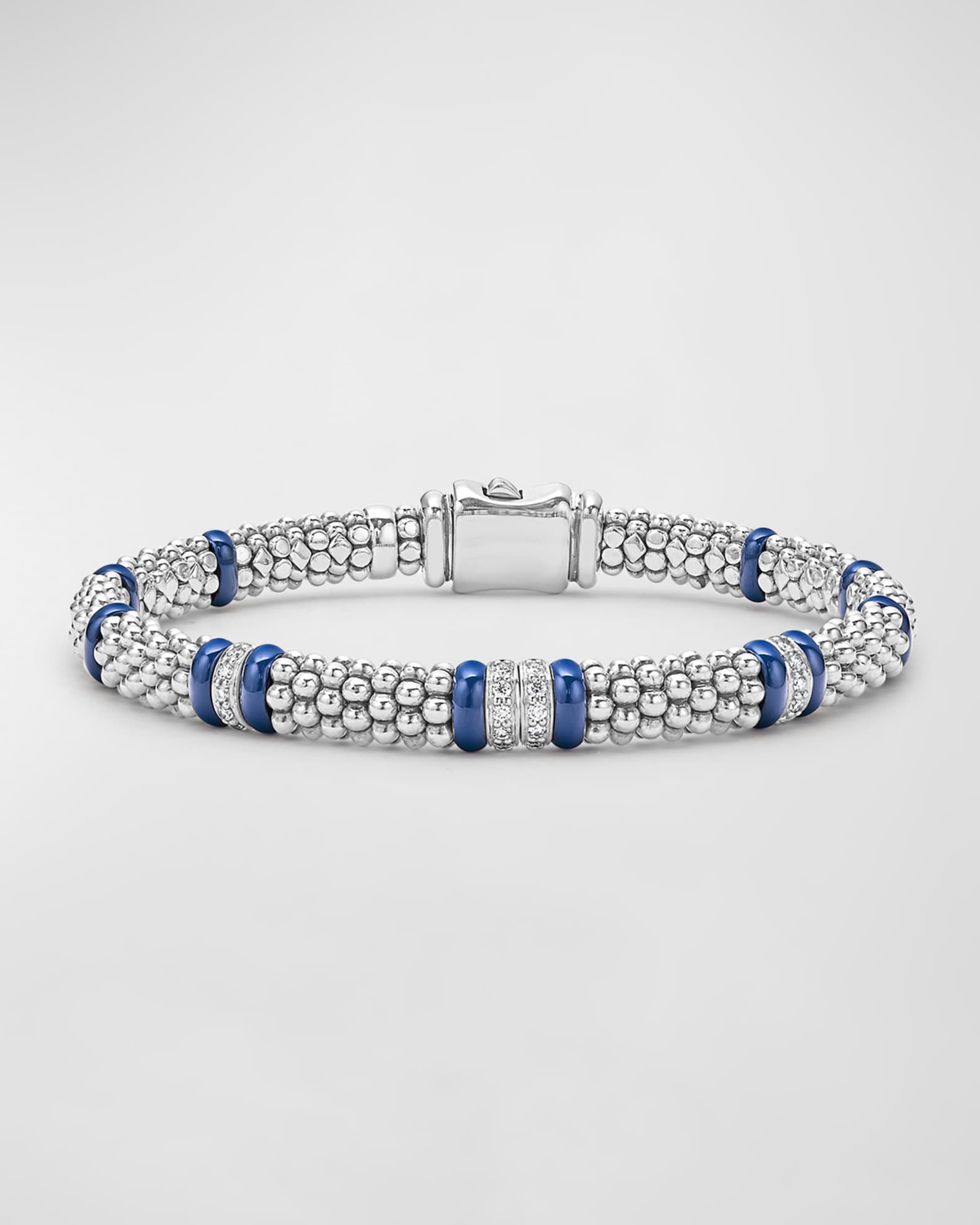 LAGOS Sterling Silver Four Station Diamond Caviar Bracelet | Neiman Marcus