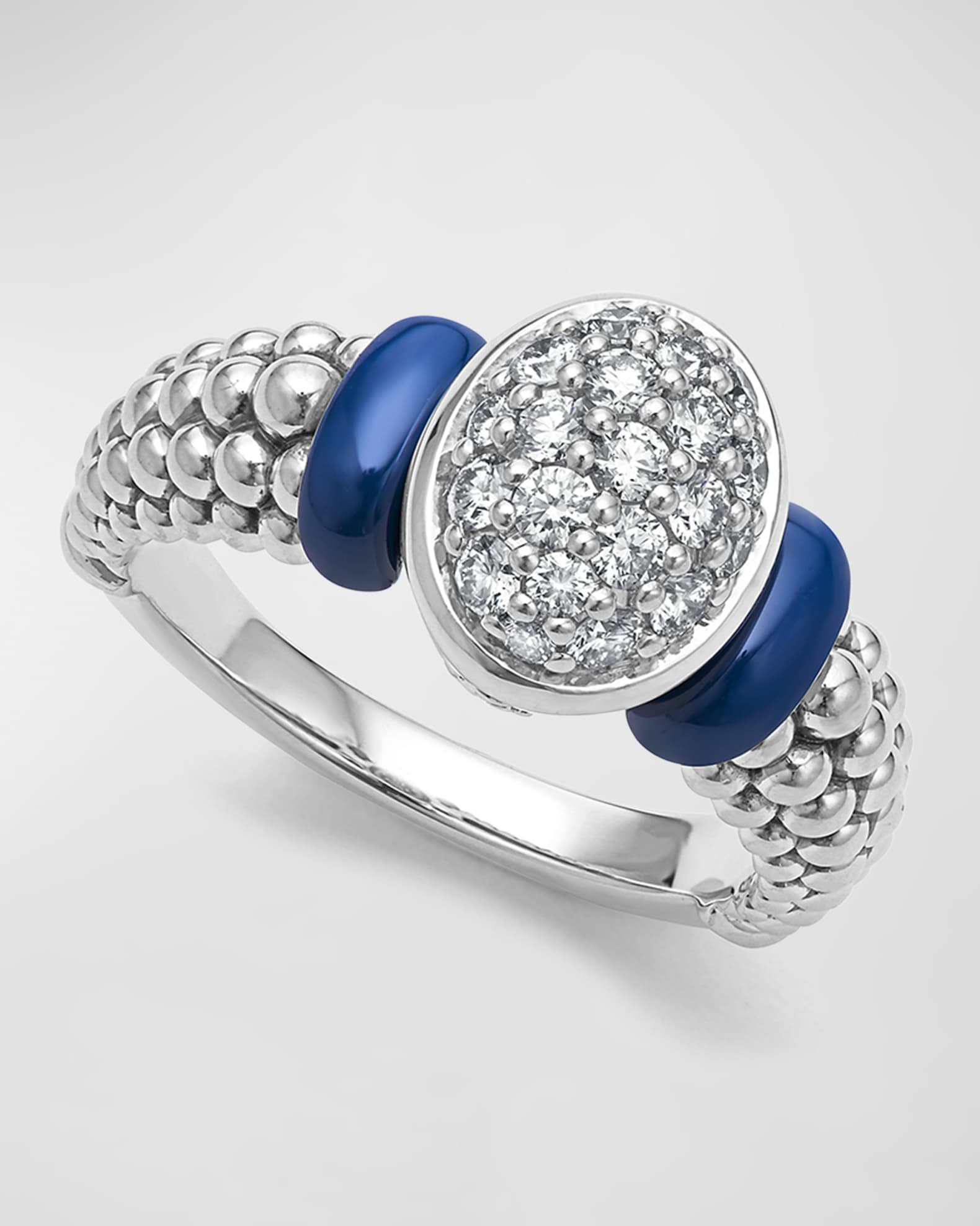 LAGOS Blue Caviar Marine Ceramic and Smooth Diamond Oval Pave Ring ...