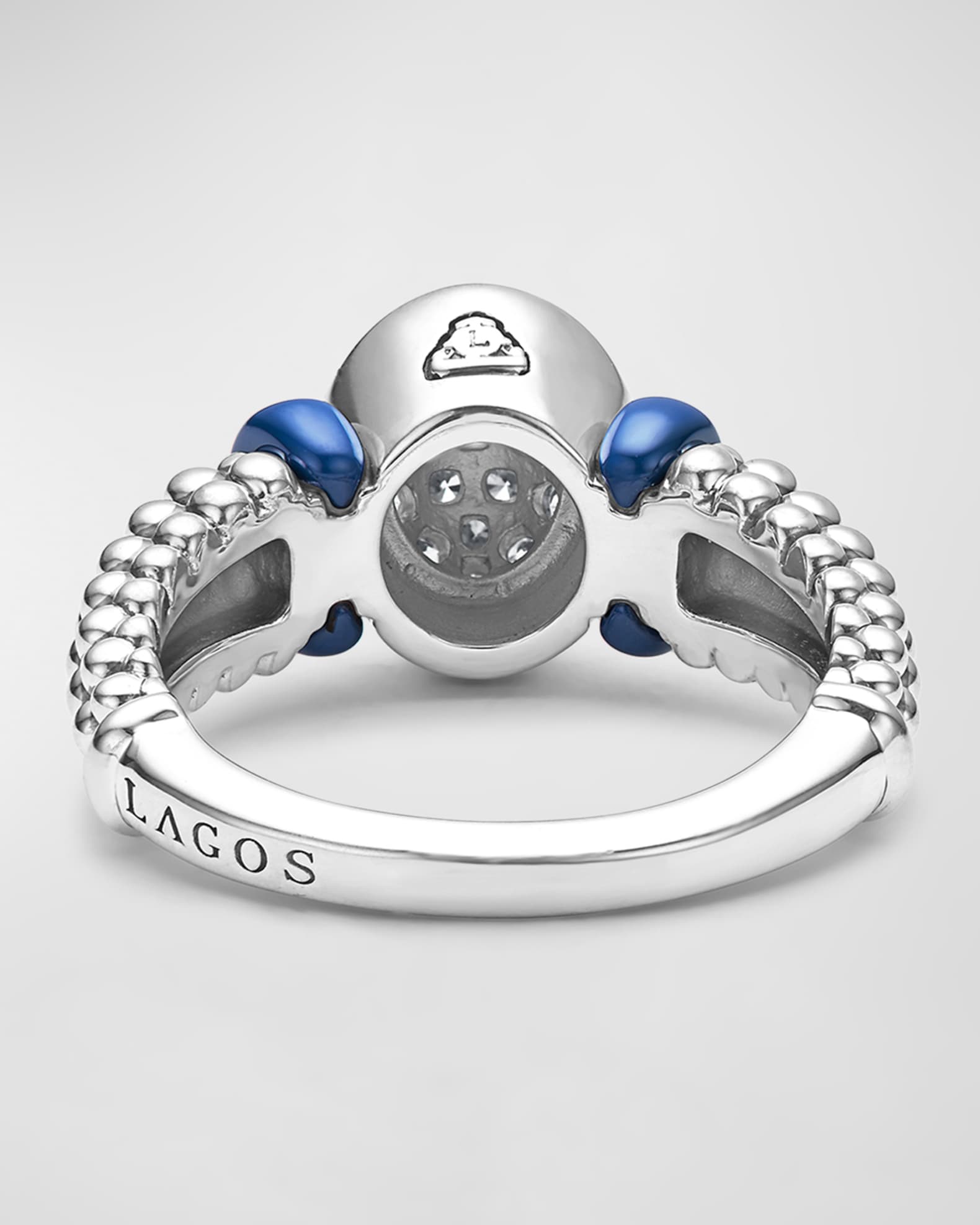 LAGOS Blue Caviar Marine Ceramic and Smooth Diamond Oval Pave Ring ...
