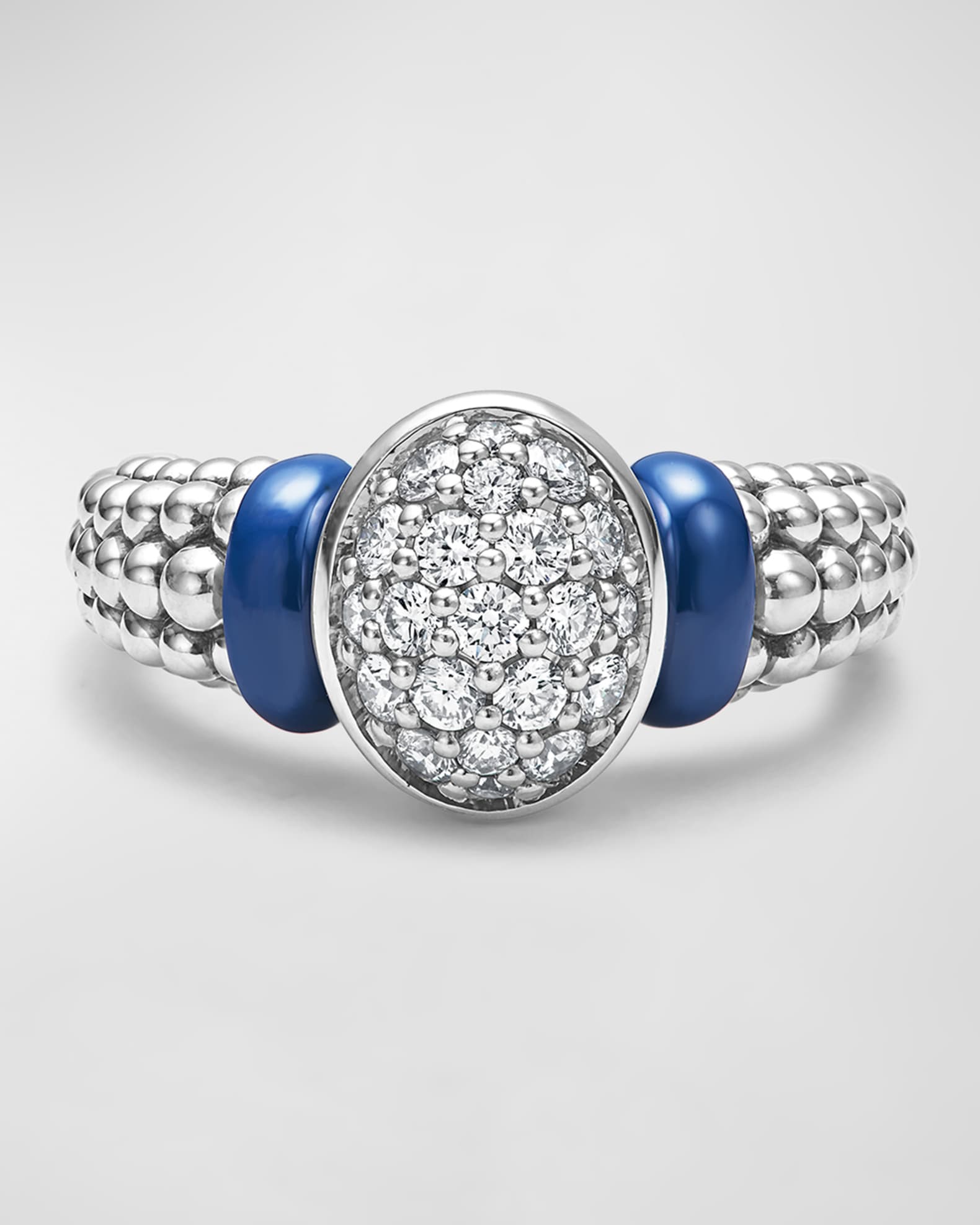 LAGOS Blue Caviar Marine Ceramic and Smooth Diamond Oval Pave Ring ...
