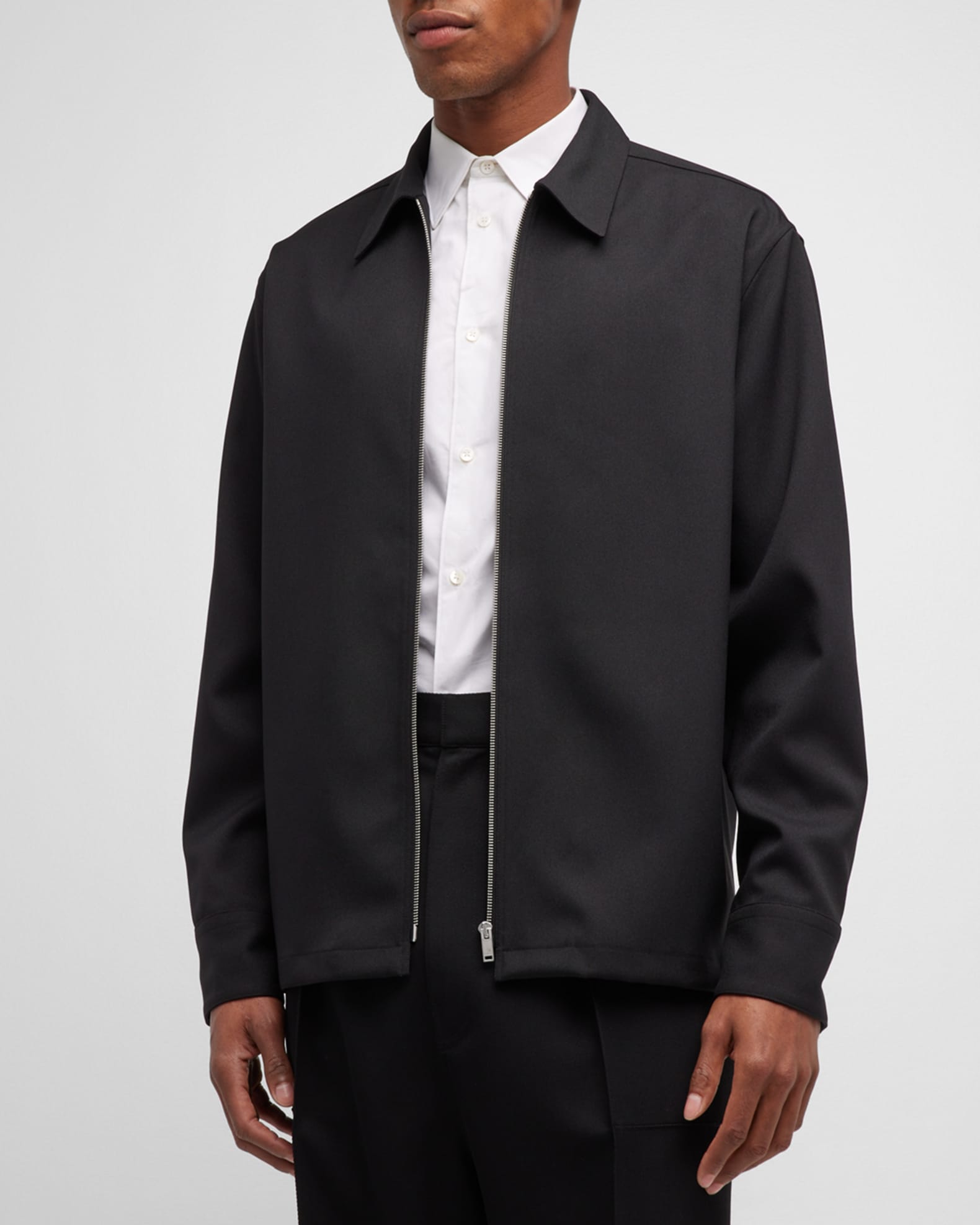 Jil Sander Men's Solid Gabardine Full-Zip Overshirt | Neiman Marcus