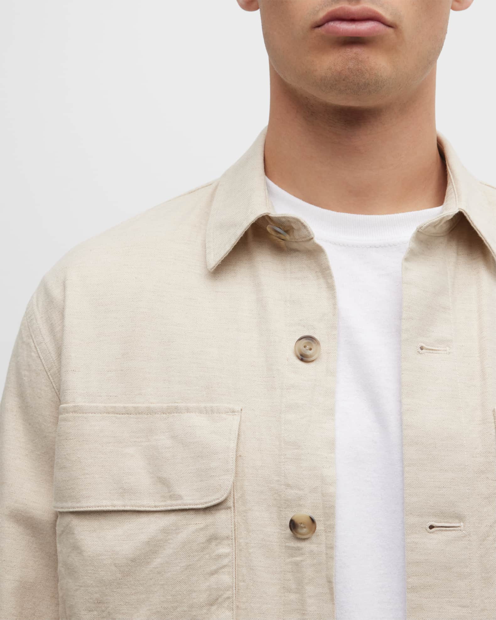 Vince Men's Melange Linen-Blend Overshirt | Neiman Marcus