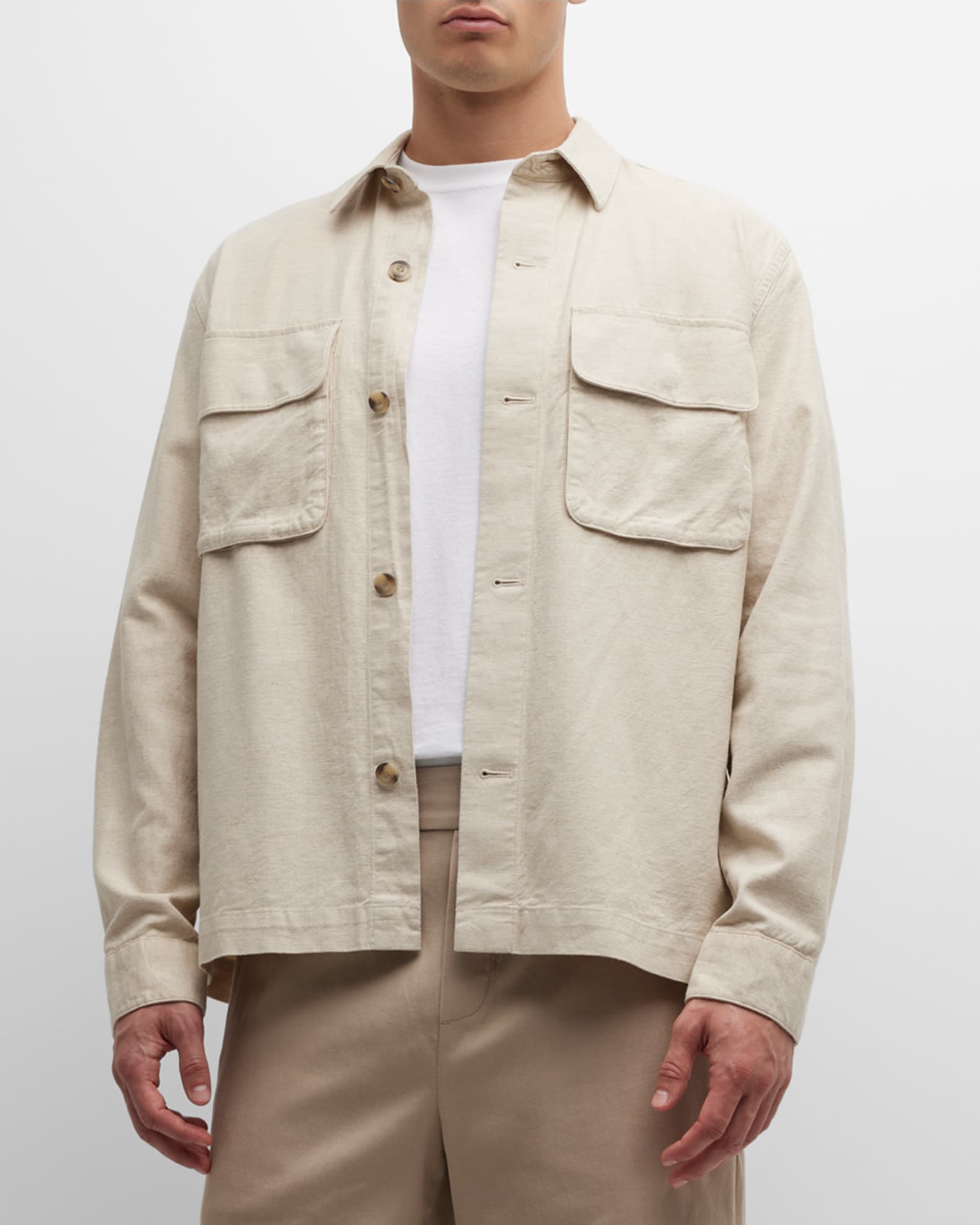 Vince Men's Melange Linen-Blend Overshirt | Neiman Marcus