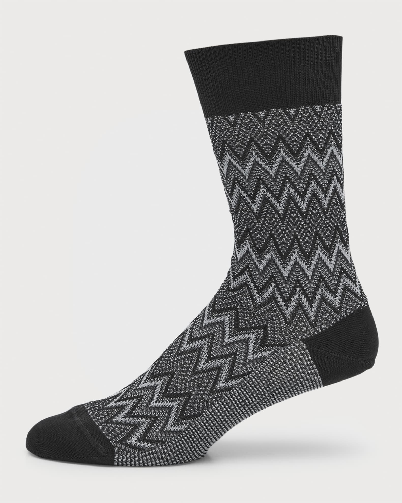 Missoni Men's Zigzag Cotton Crew Socks | Neiman Marcus