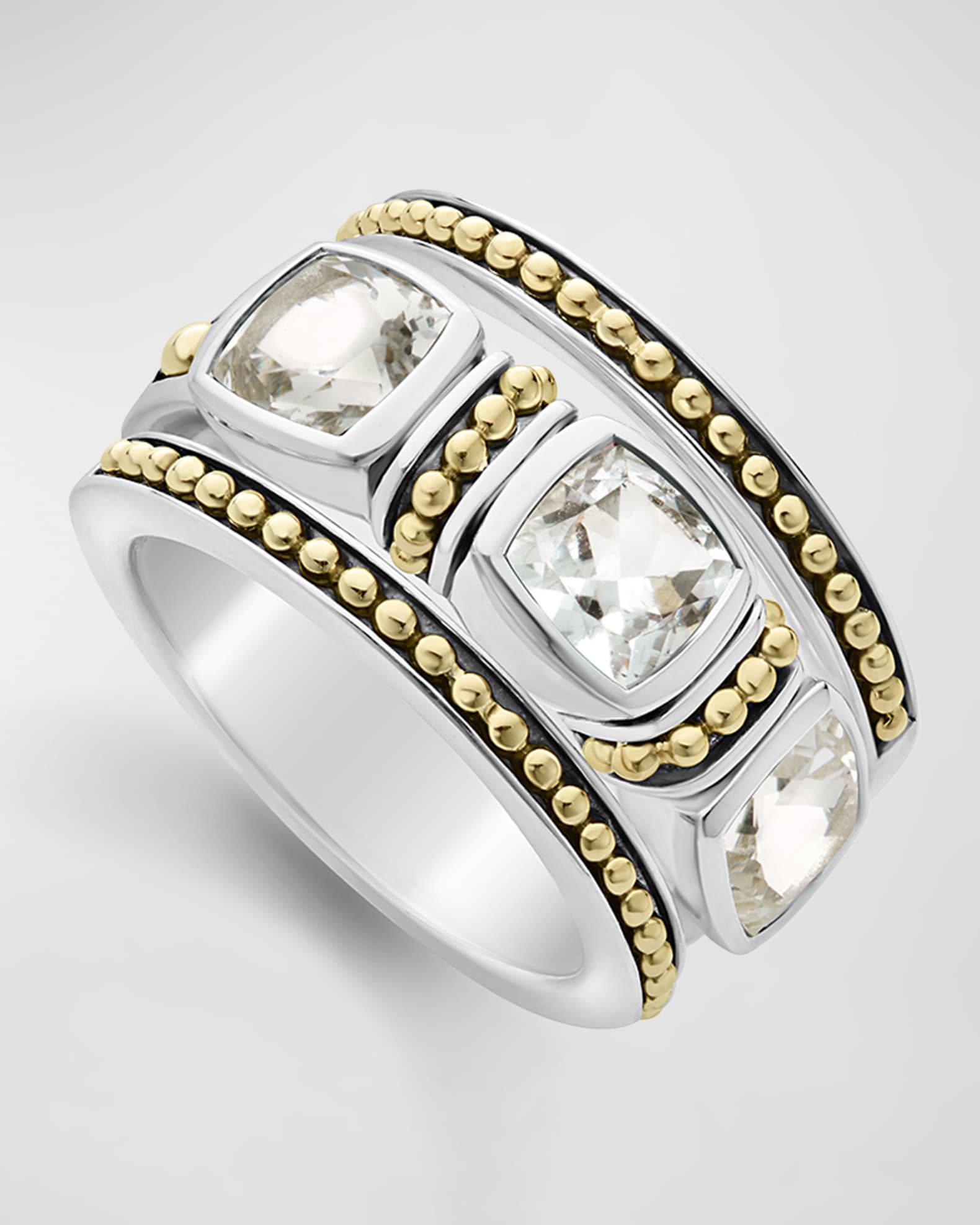 LAGOS Rittenhouse White Topaz Triple 6mm Cushion-Set Ring | Neiman Marcus