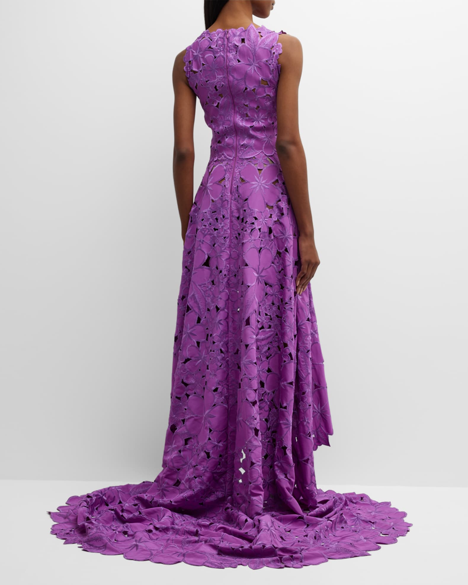 Naeem Khan Floral Embroidered Sleeveless High-Low Gown | Neiman Marcus