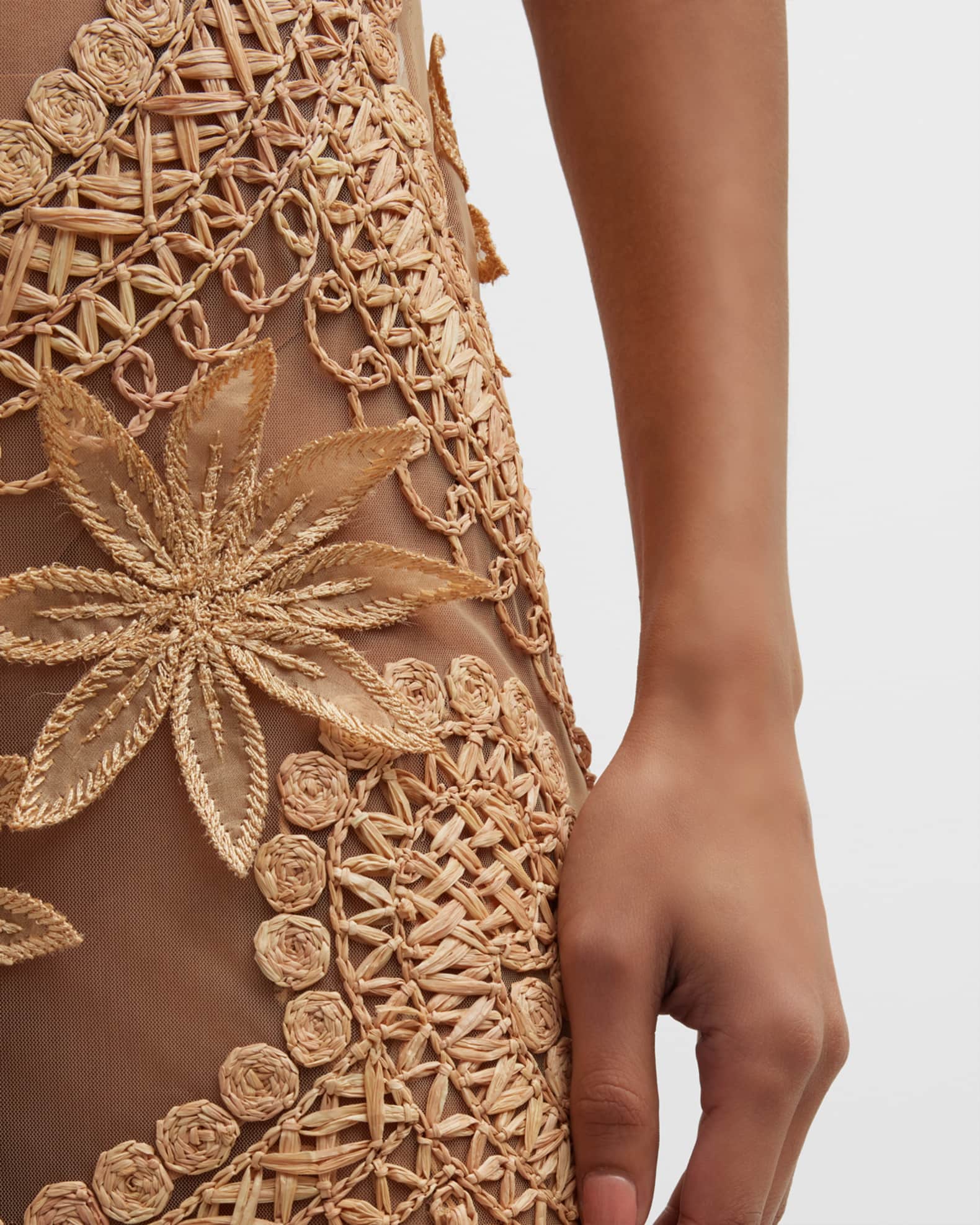 Naeem Khan Embroidered Tiered Raffia Fringe Gown | Neiman Marcus