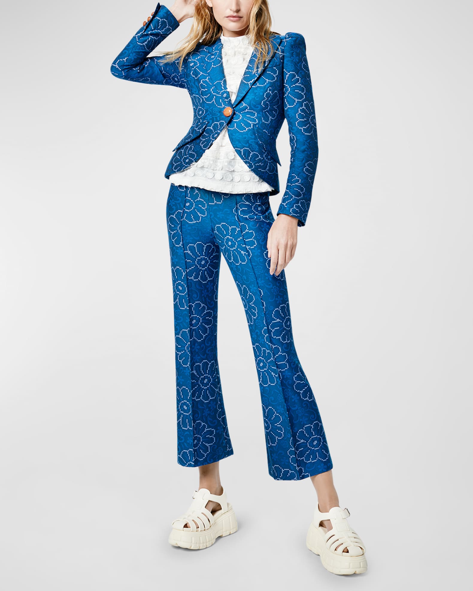 Smythe Pouf-Sleeve Floral Jacquard One-Button Blazer | Neiman Marcus