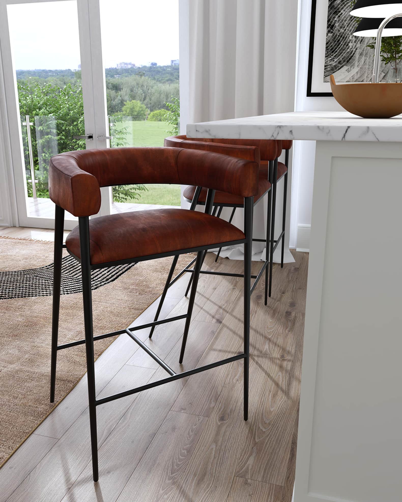 Butler Specialty Co Oliver Leather Bar Stool, 28.5" | Neiman Marcus