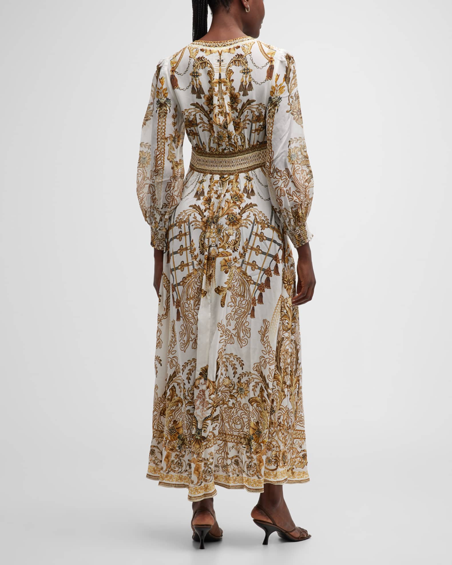 Camilla Button-Front Silk Maxi Dress with Shaped Waistband | Neiman Marcus