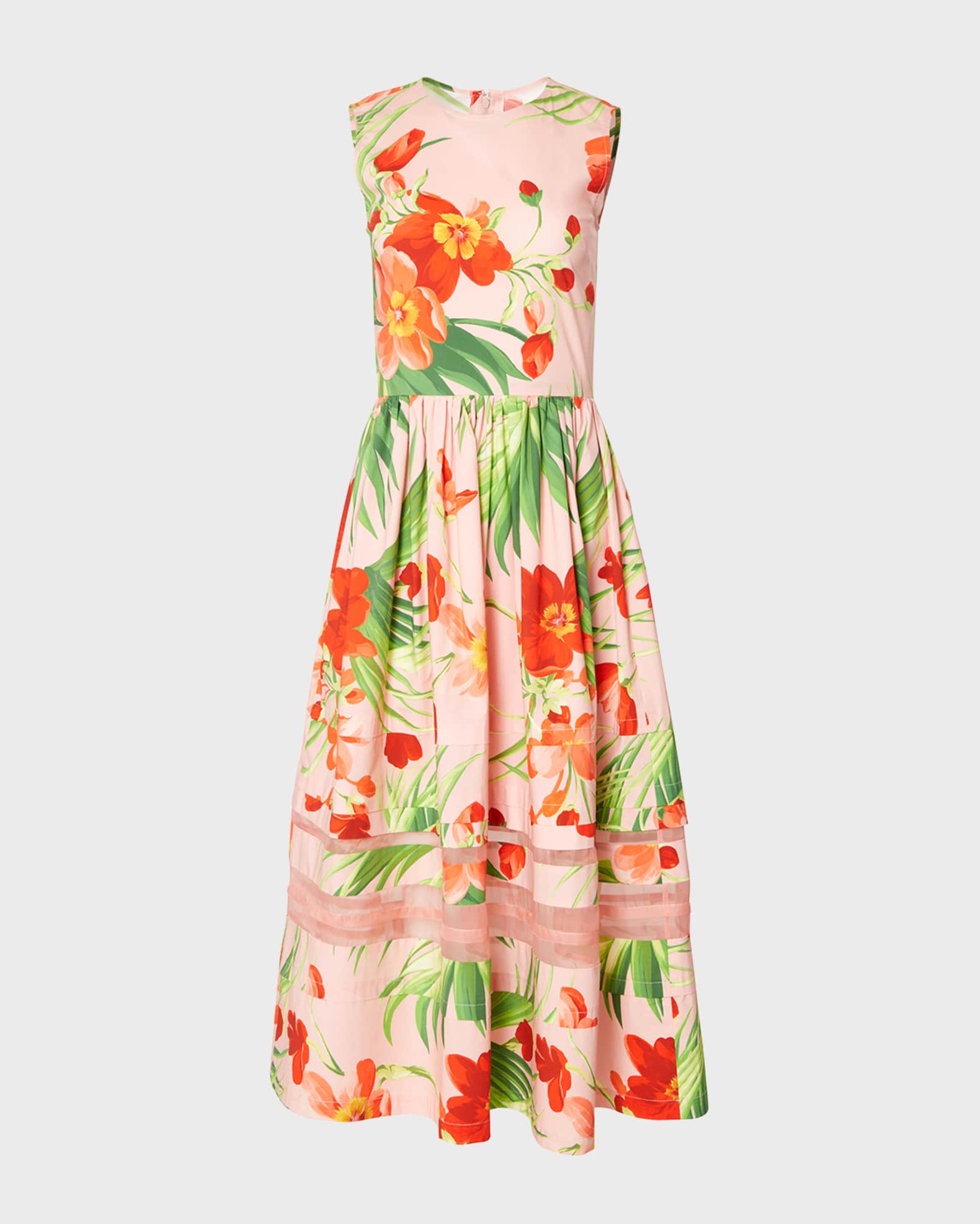 Carolina Herrera Floral-Print Midi Dress with Organza Detail | Neiman ...