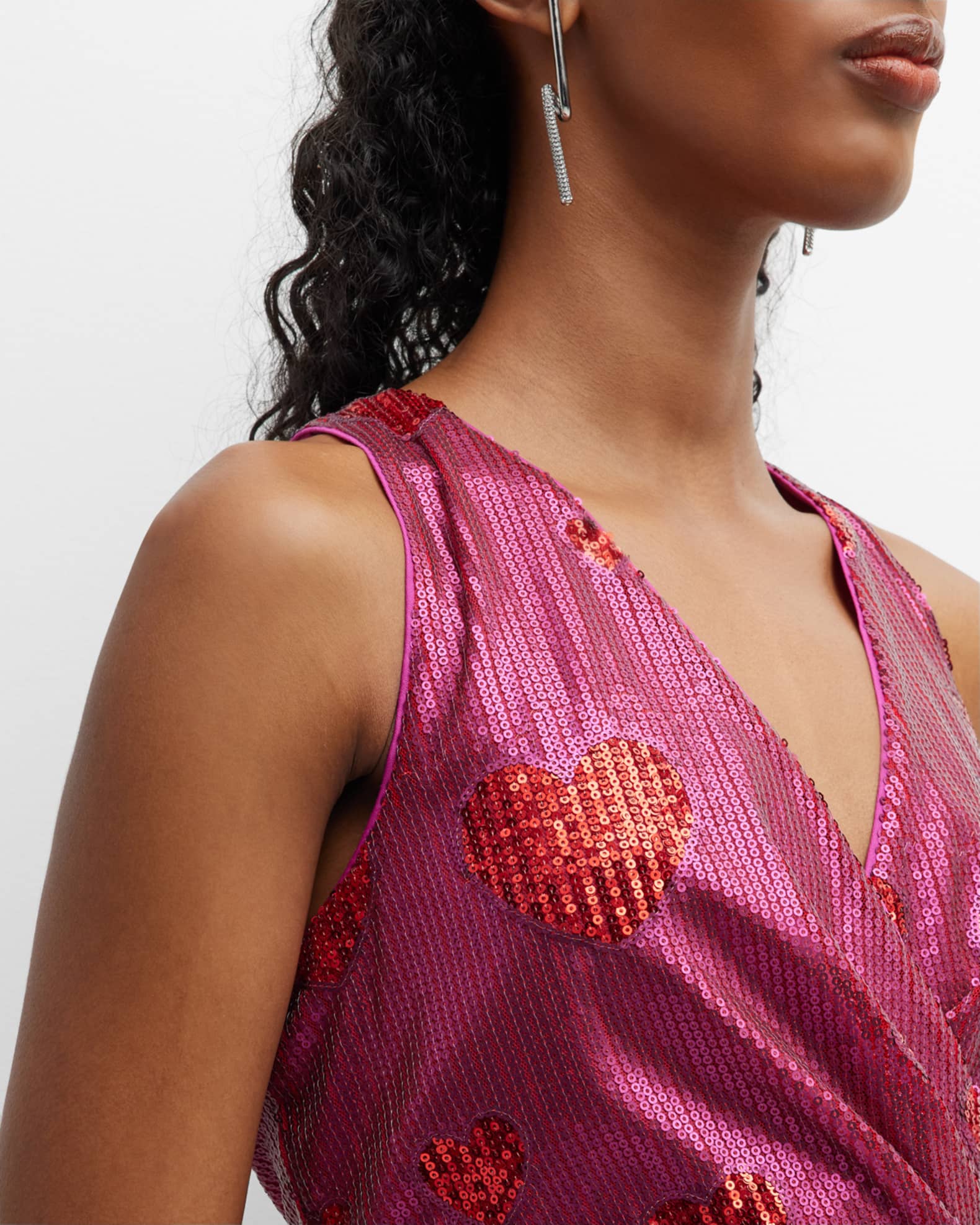 One33 Social Sequin Heart Faux-Wrap Mini dress | Neiman Marcus
