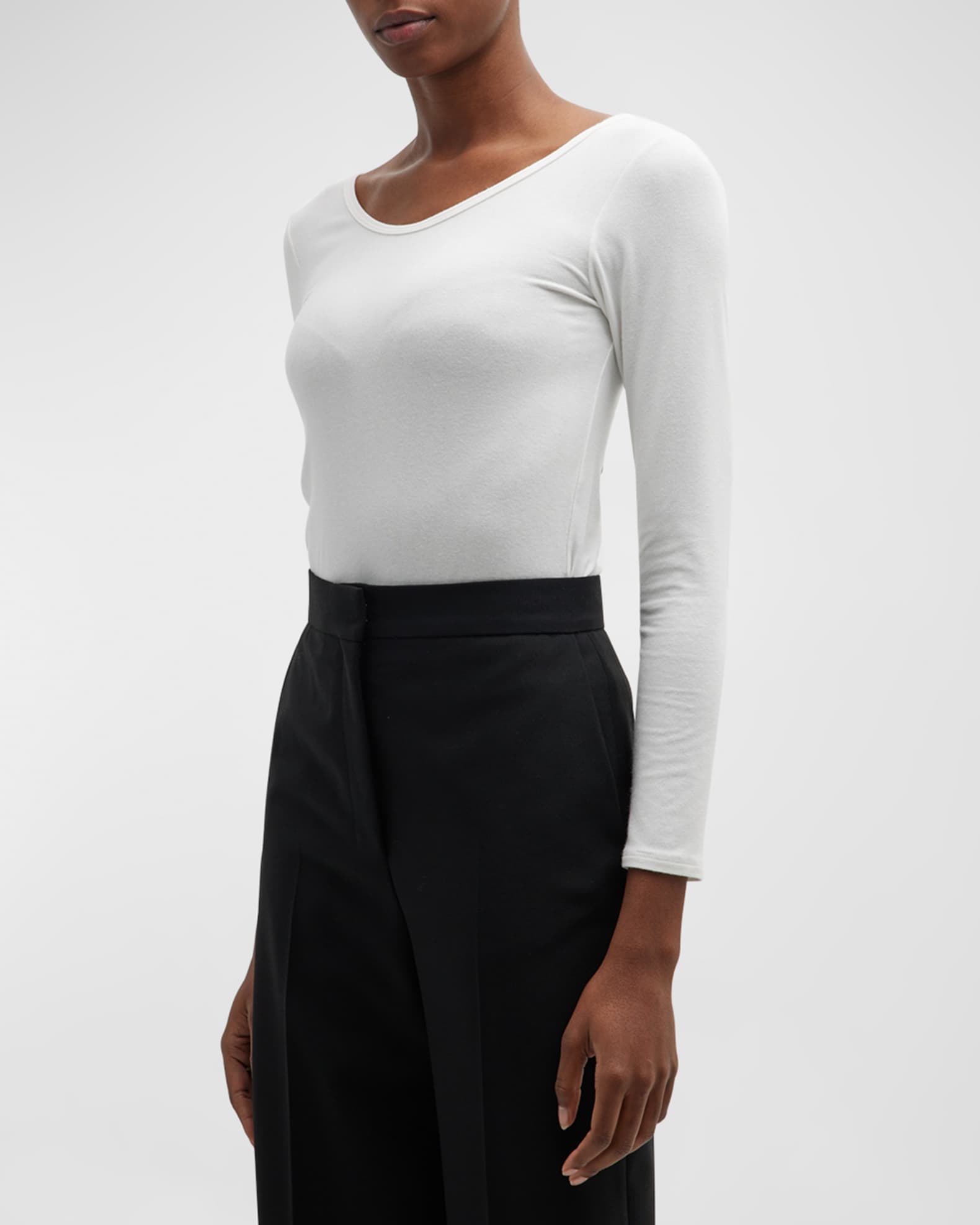 THE ROW Raya Scoop-Neck Long-Sleeve Rib Top | Neiman Marcus