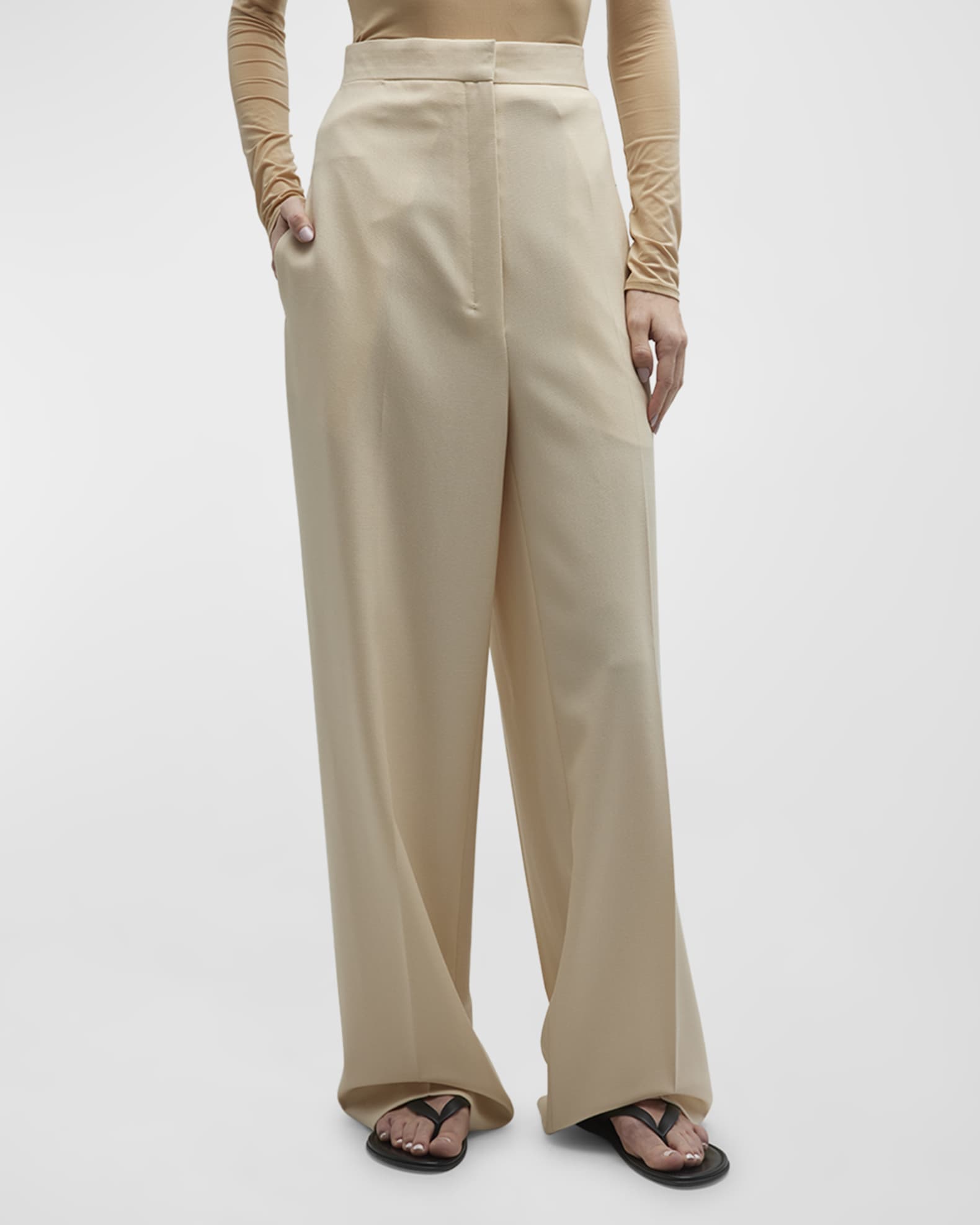 THE ROW Gordon Wide-Leg Wool Trousers | Neiman Marcus