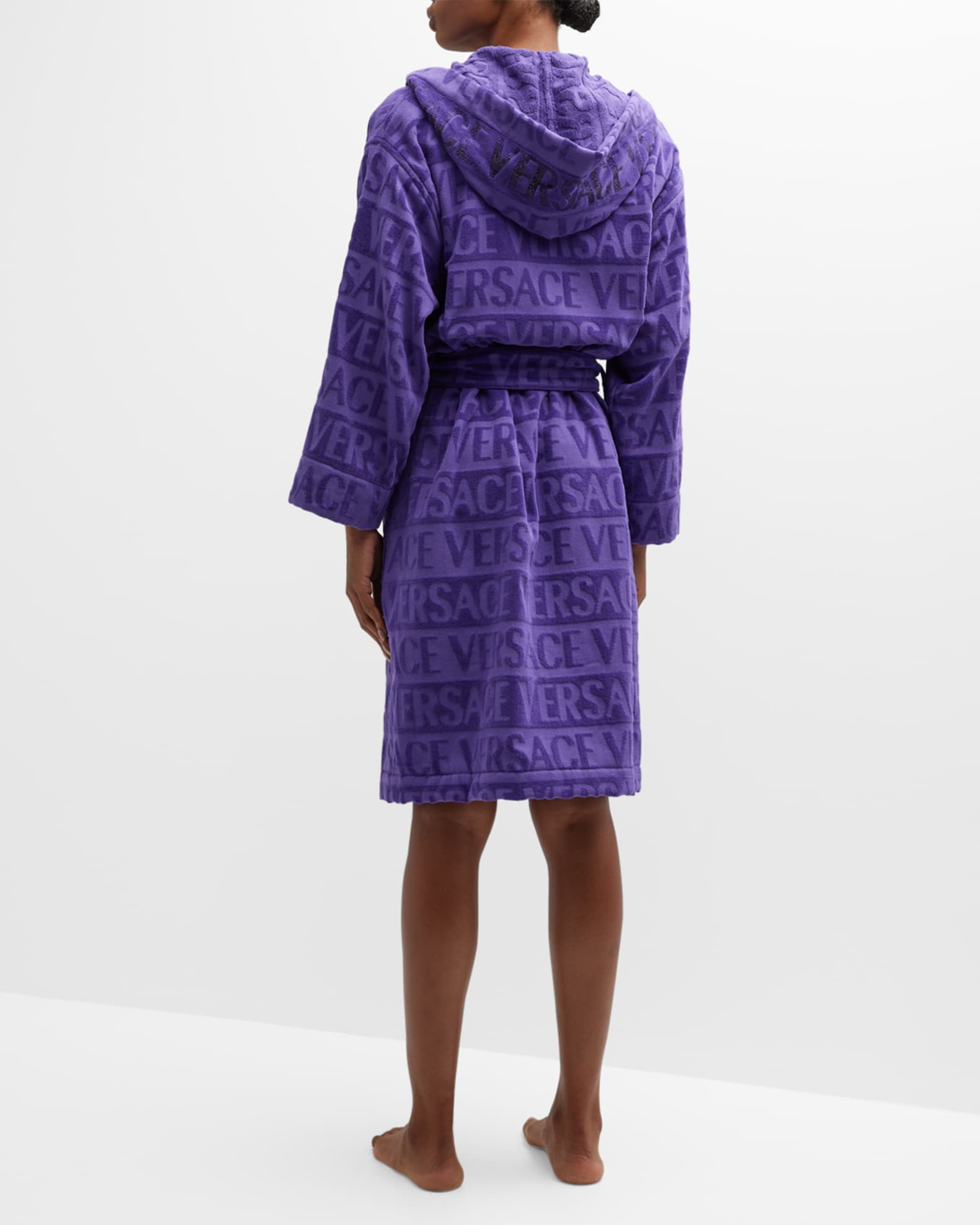 Versace Hooded Crystal-Embellished Logo Robe | Neiman Marcus