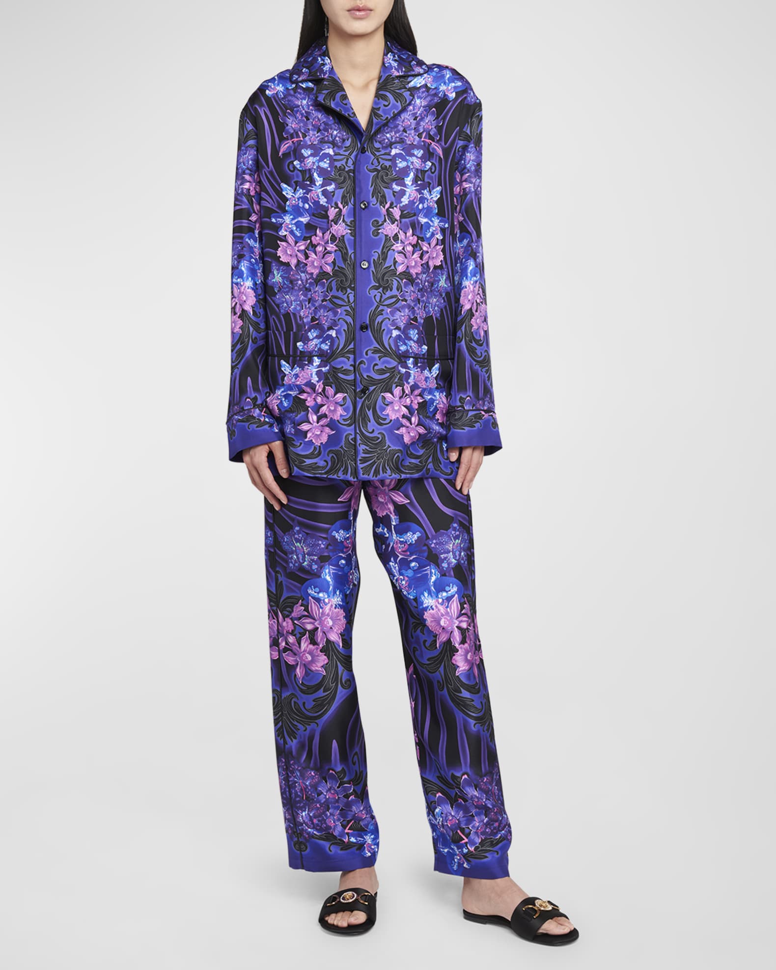 Versace Straight-Leg Silk Pajama Pants | Neiman Marcus