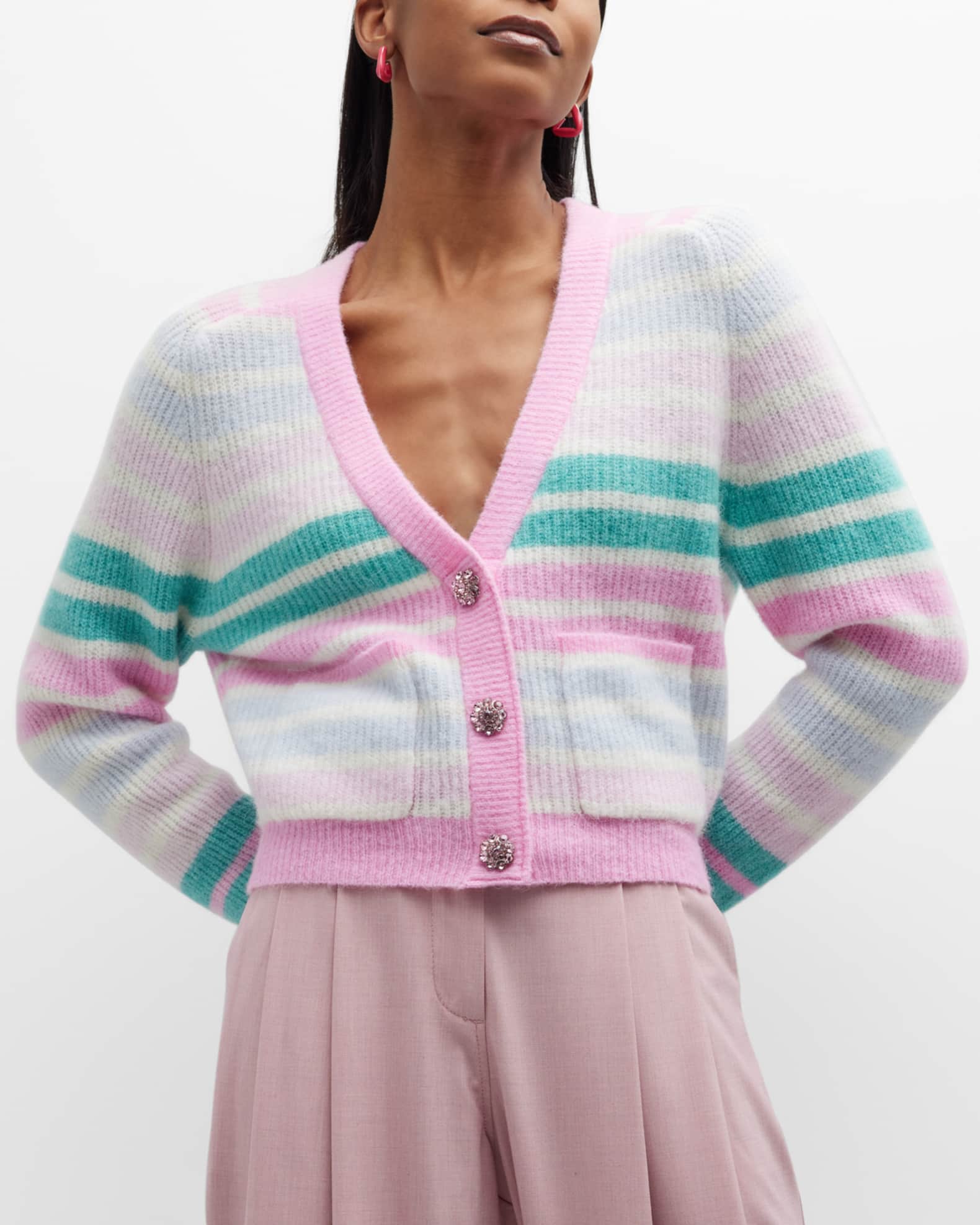 Ganni Striped Wool Cardigan | Neiman Marcus