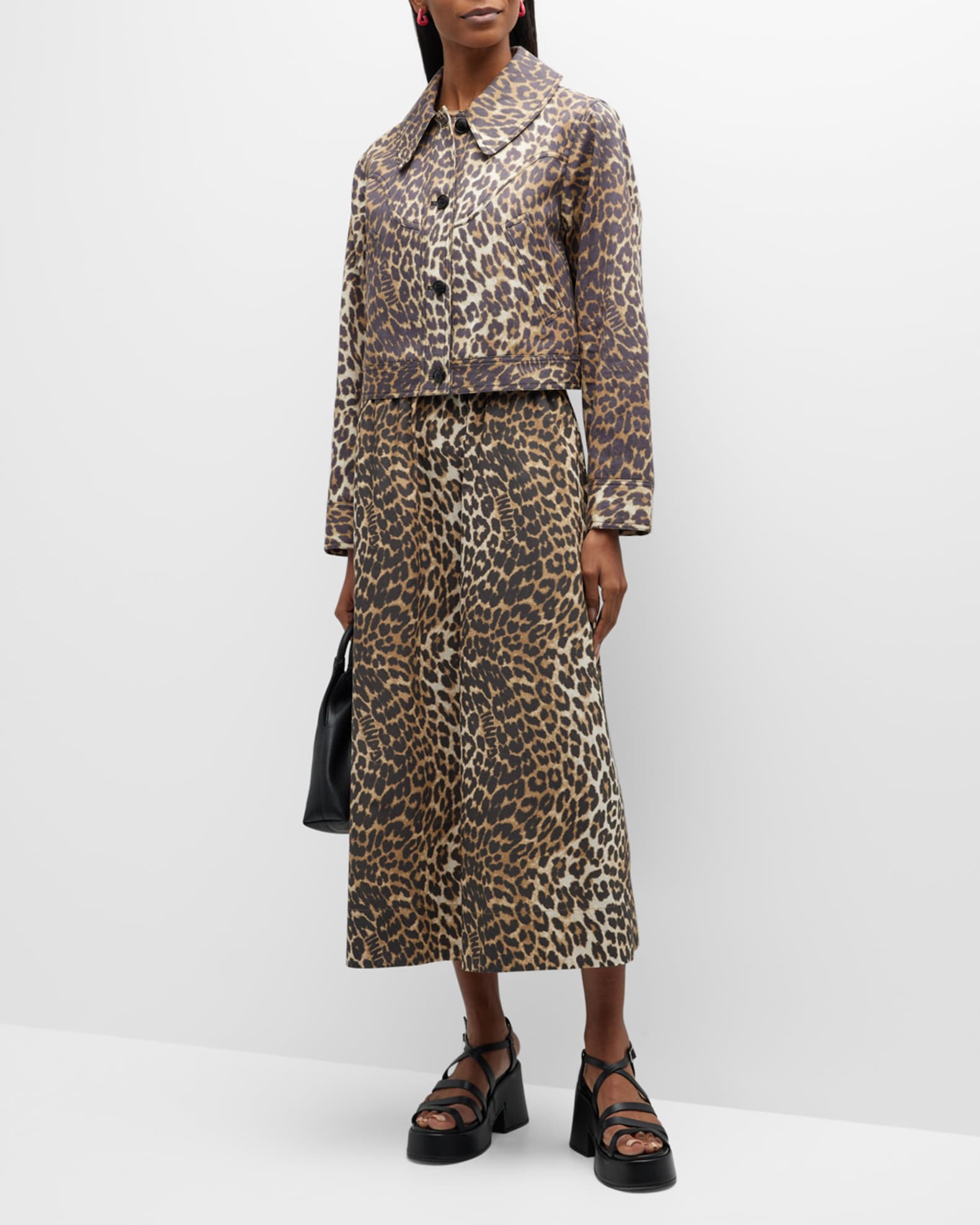 Ganni Leopard Canvas Short Jacket | Neiman Marcus