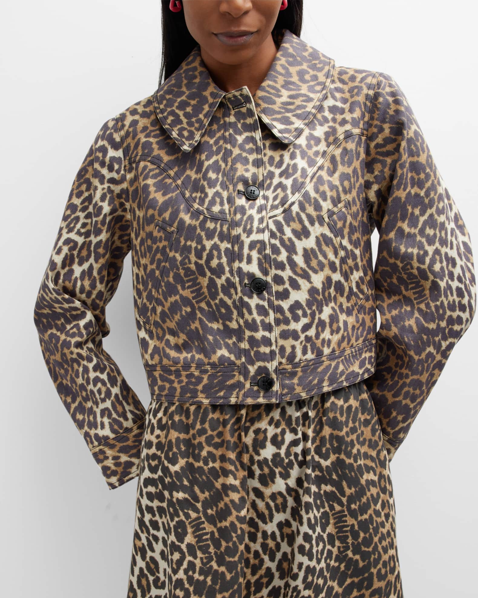 Ganni Leopard Canvas Short Jacket | Neiman Marcus