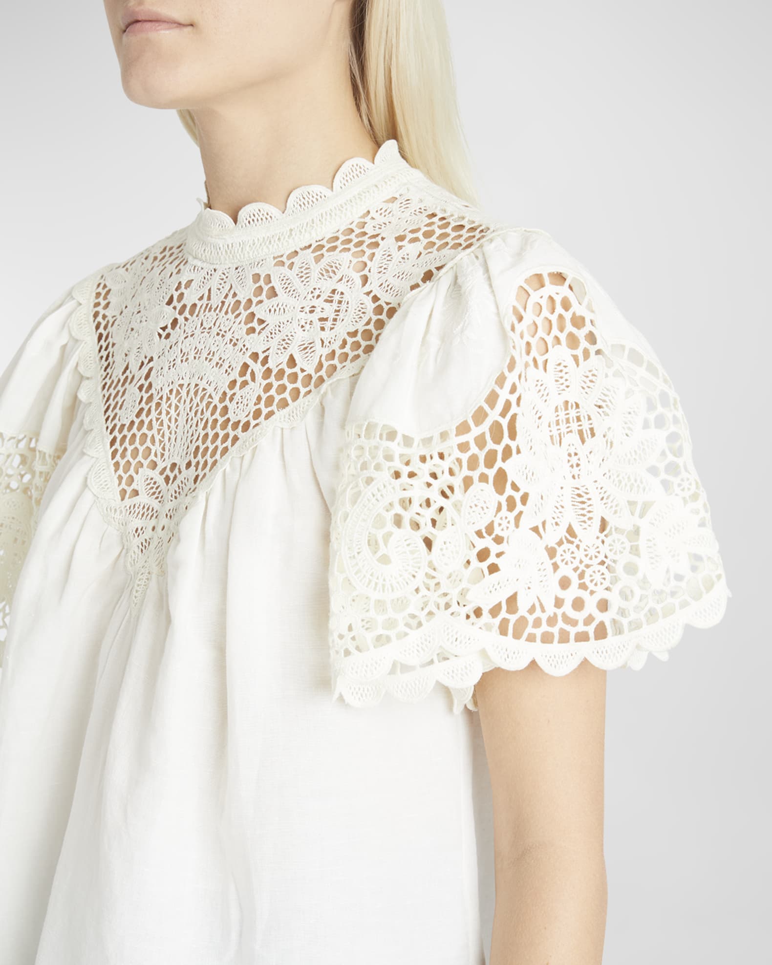 Ulla Johnson Sofia Short-Sleeve Scalloped Lace Top | Neiman Marcus
