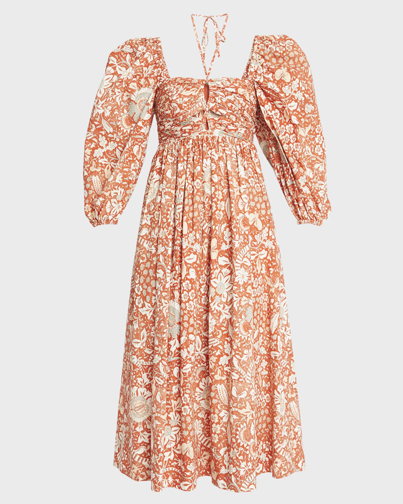 Ulla Johnson Alessa Puff-Sleeve Floral Poplin Cutout Midi Dress ...