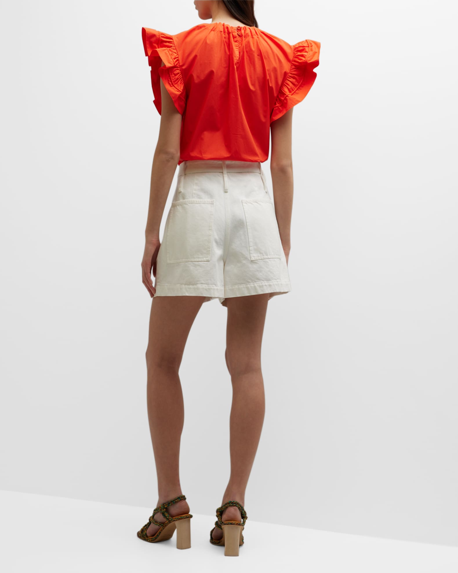 Ulla Johnson Elora Ruffle-Sleeve Cotton Poplin Top | Neiman Marcus