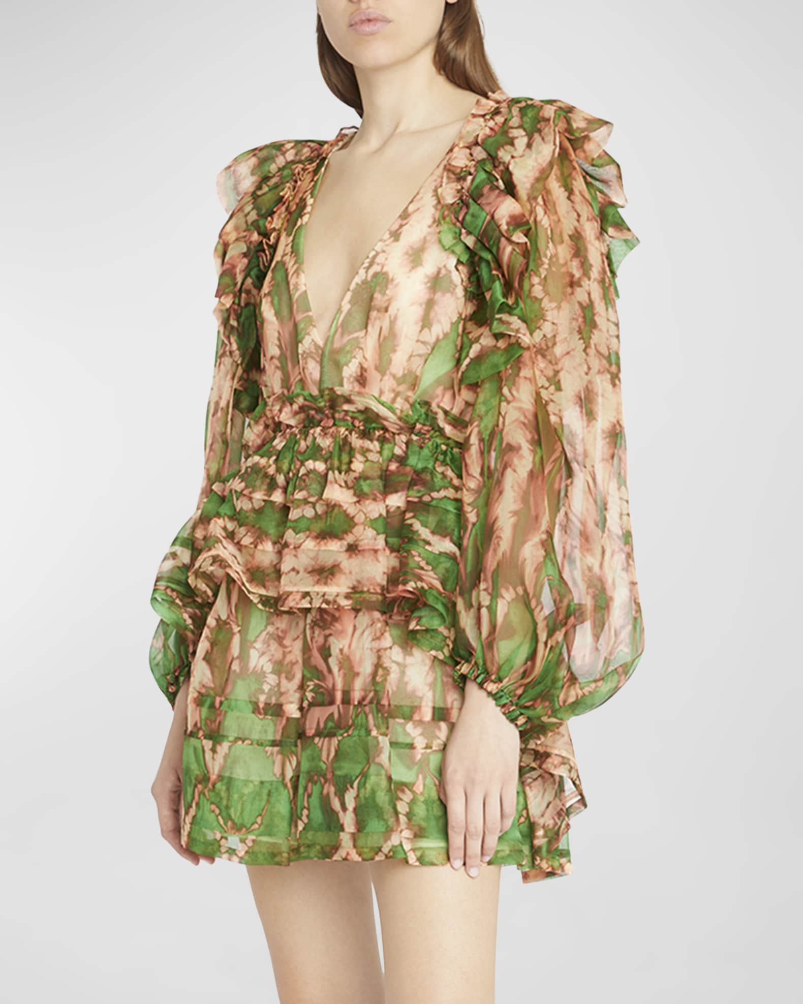 Ulla Johnson Adelaide Puff-Sleeve Silk Organza Mini Dress | Neiman Marcus