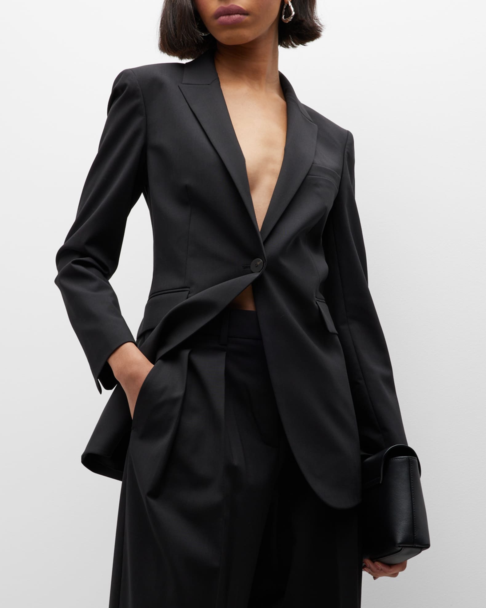 Theory Etiennette Rounded Cutaway Wool Blazer | Neiman Marcus