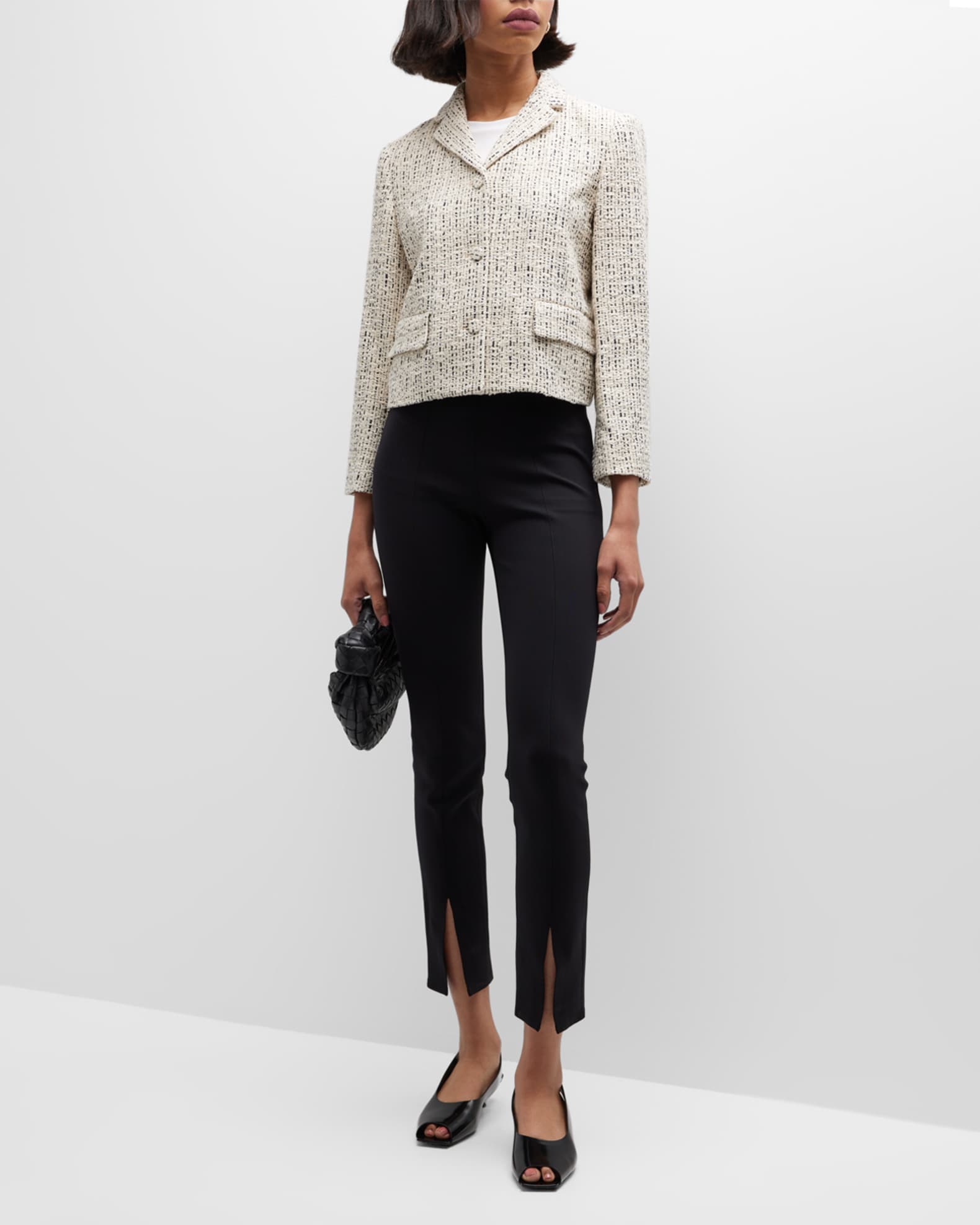Theory Cropped Open-Front Tweed Jacket | Neiman Marcus