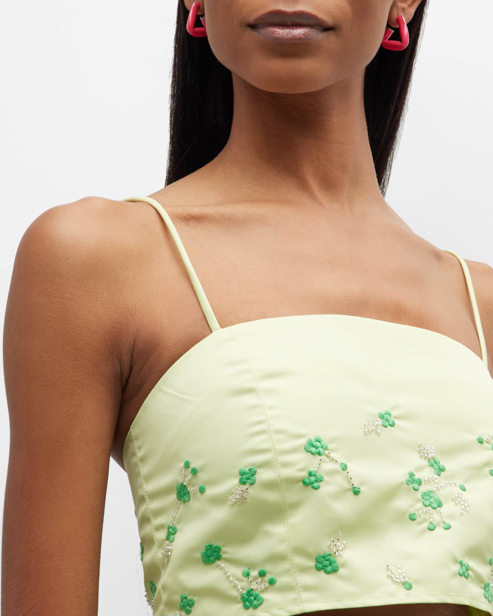Ganni Floral Embroidered Crop Top | Neiman Marcus