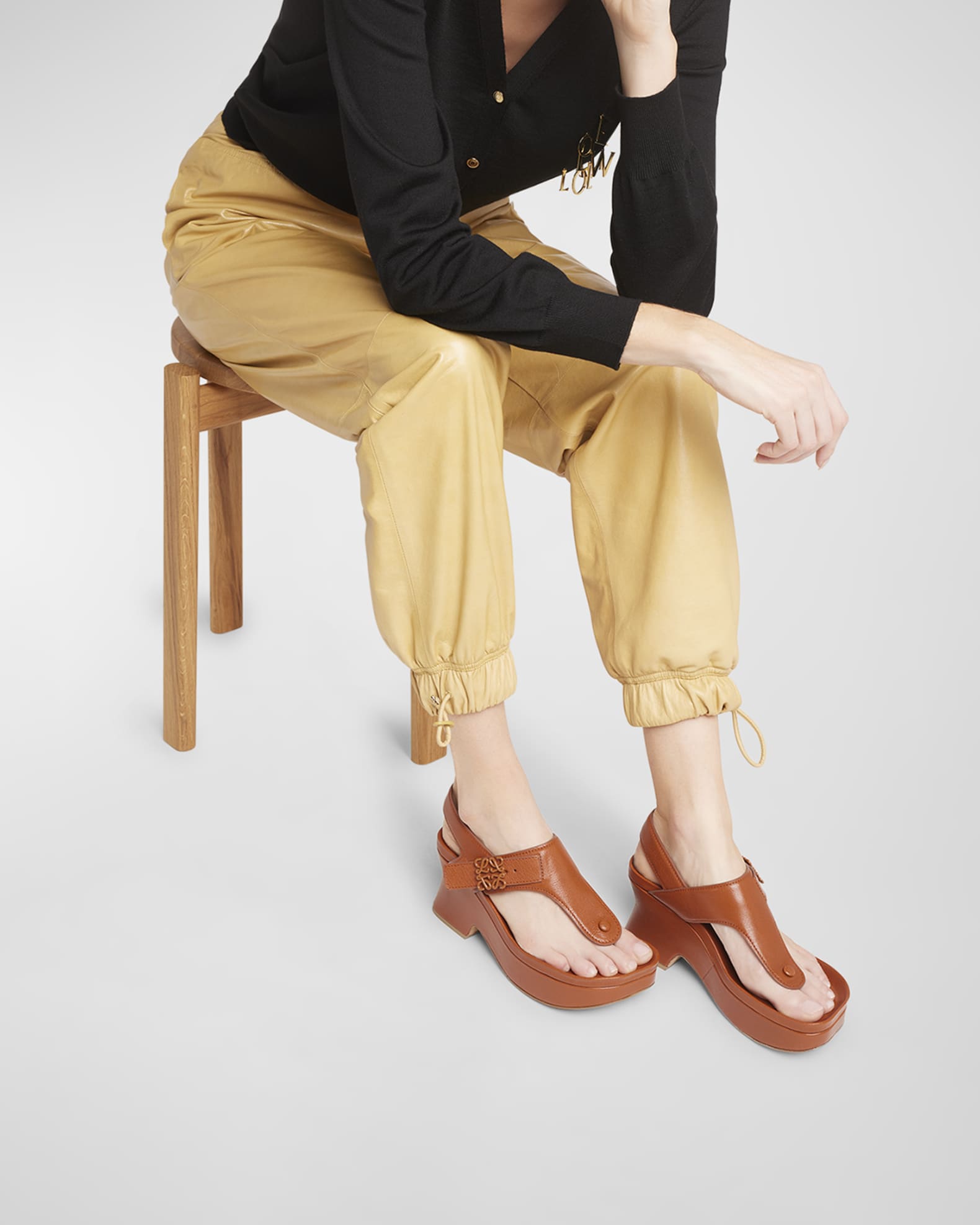 Loewe Leather Medallion Buckle Thong Sandals | Neiman Marcus