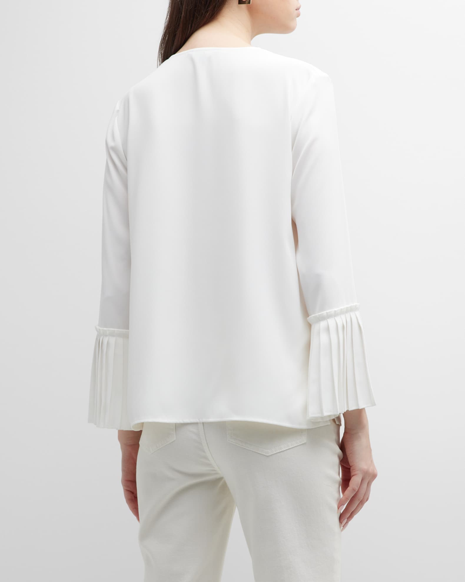 Misook Pleated Bell-Sleeve Split-Neck Blouse | Neiman Marcus