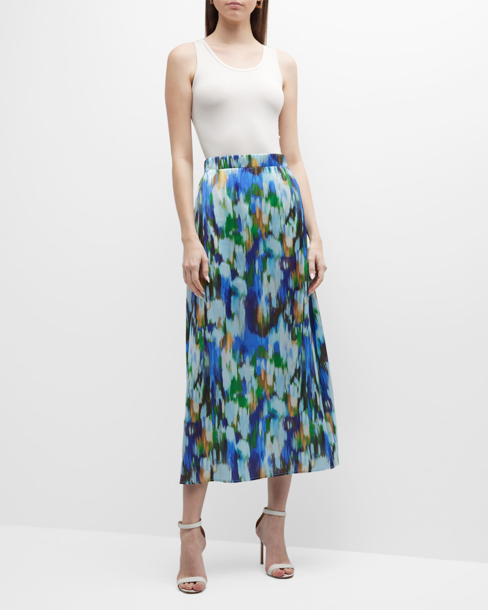 Misook Watercolor-Print A-Line Maxi Skirt | Neiman Marcus