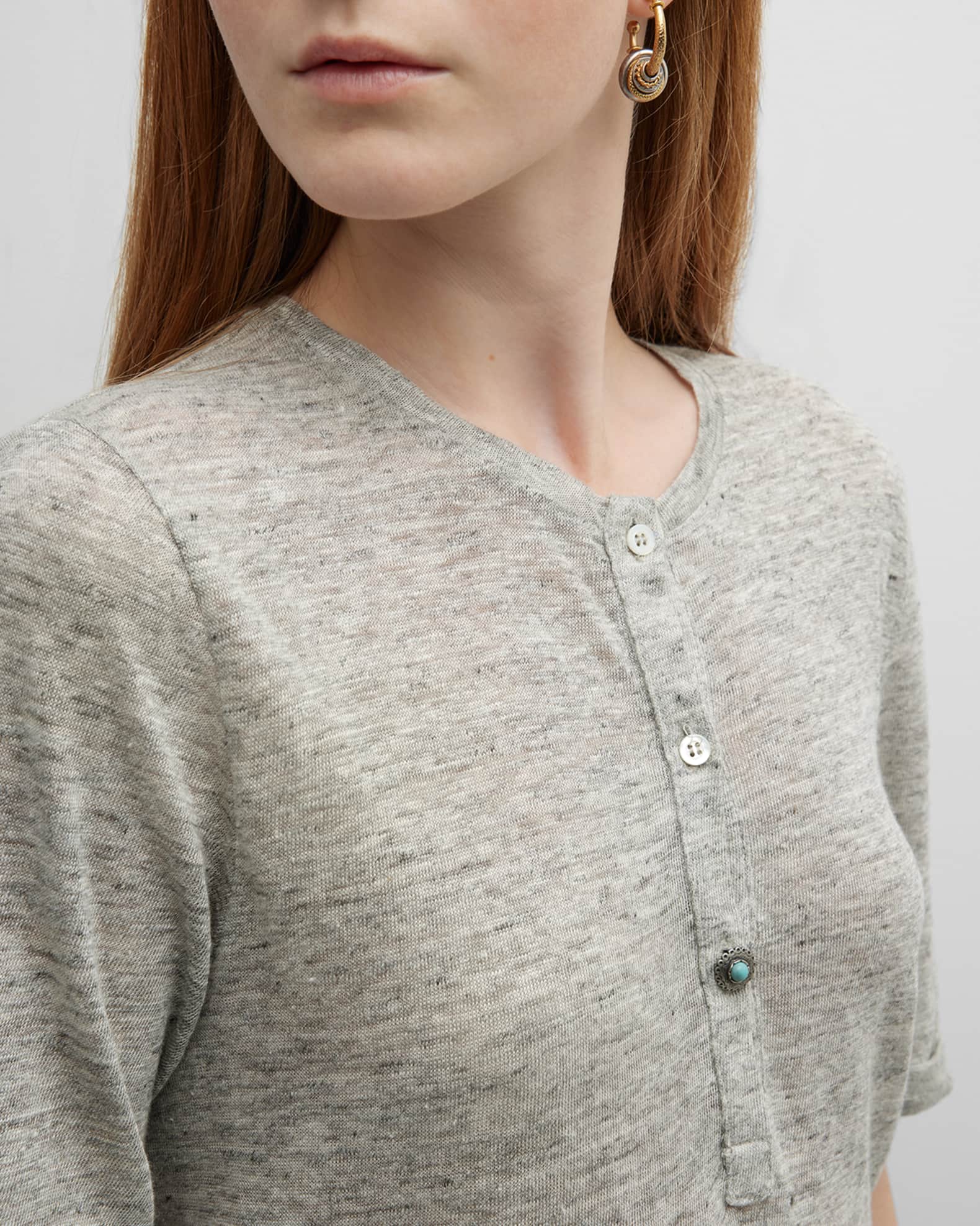 FORTELA Charlie Short-Sleeve Linen Henley T-Shirt | Neiman Marcus