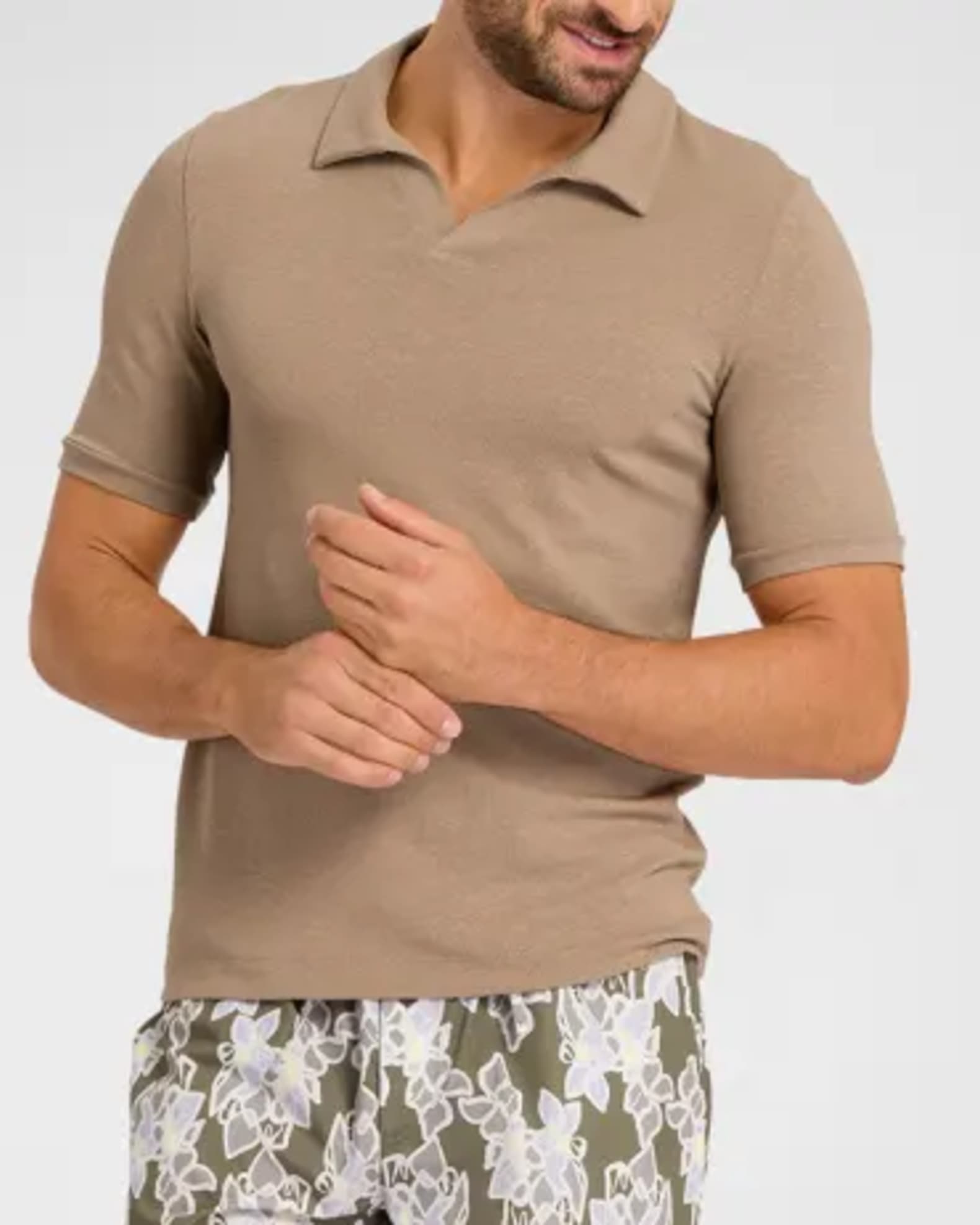 Hanro Men's Cotton-Linen V-Neck Polo Shirt | Neiman Marcus