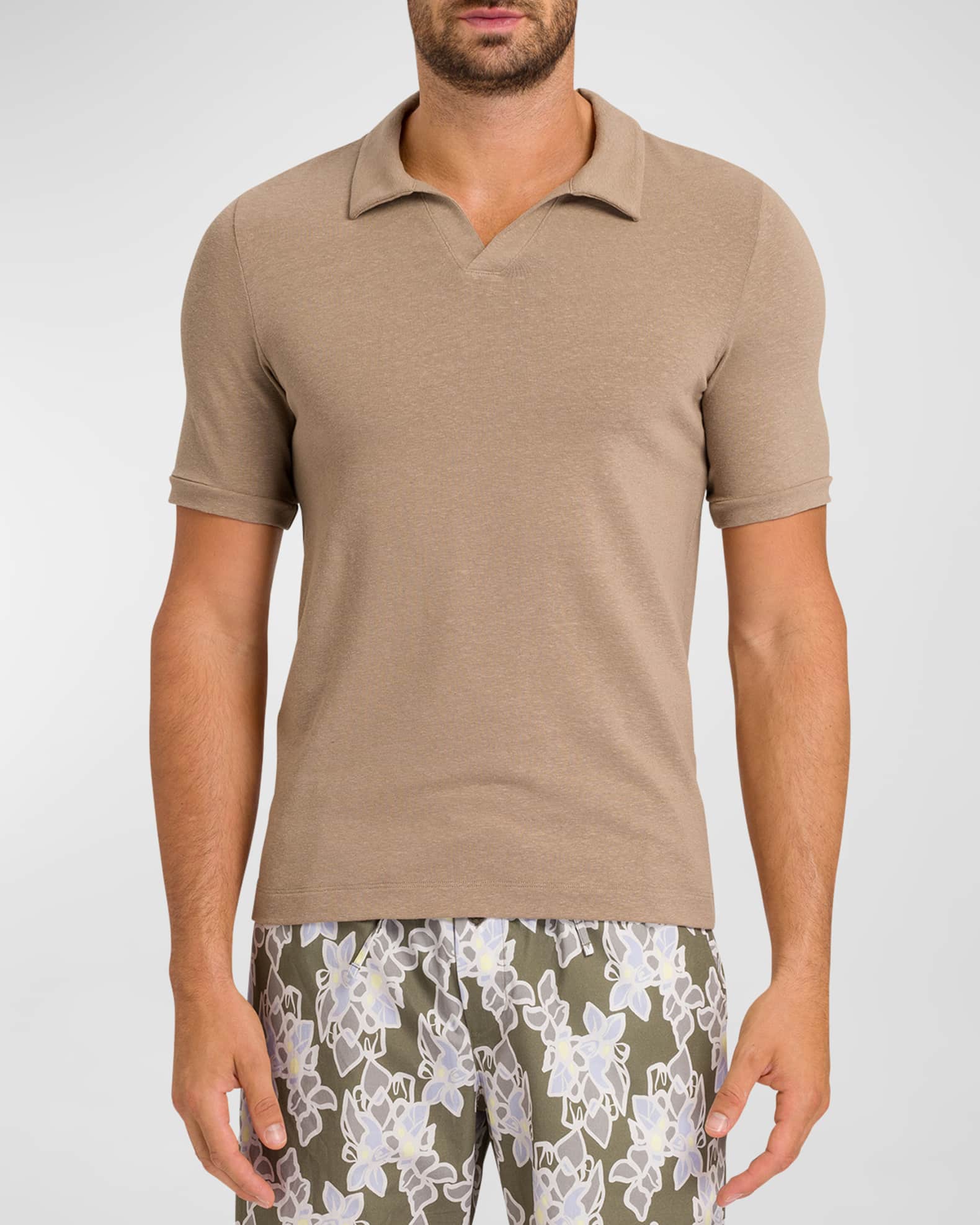 Hanro Men's Cotton-Linen V-Neck Polo Shirt | Neiman Marcus