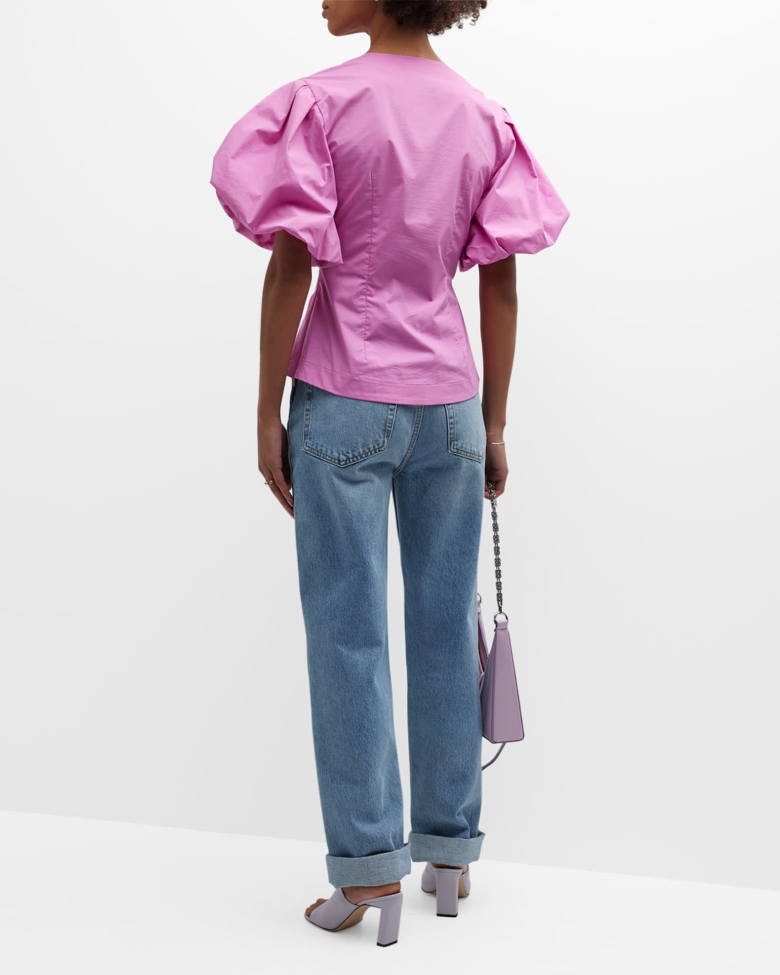 SIMKHAI Rebel Cotton Poplin Puff-Sleeve Top | Neiman Marcus
